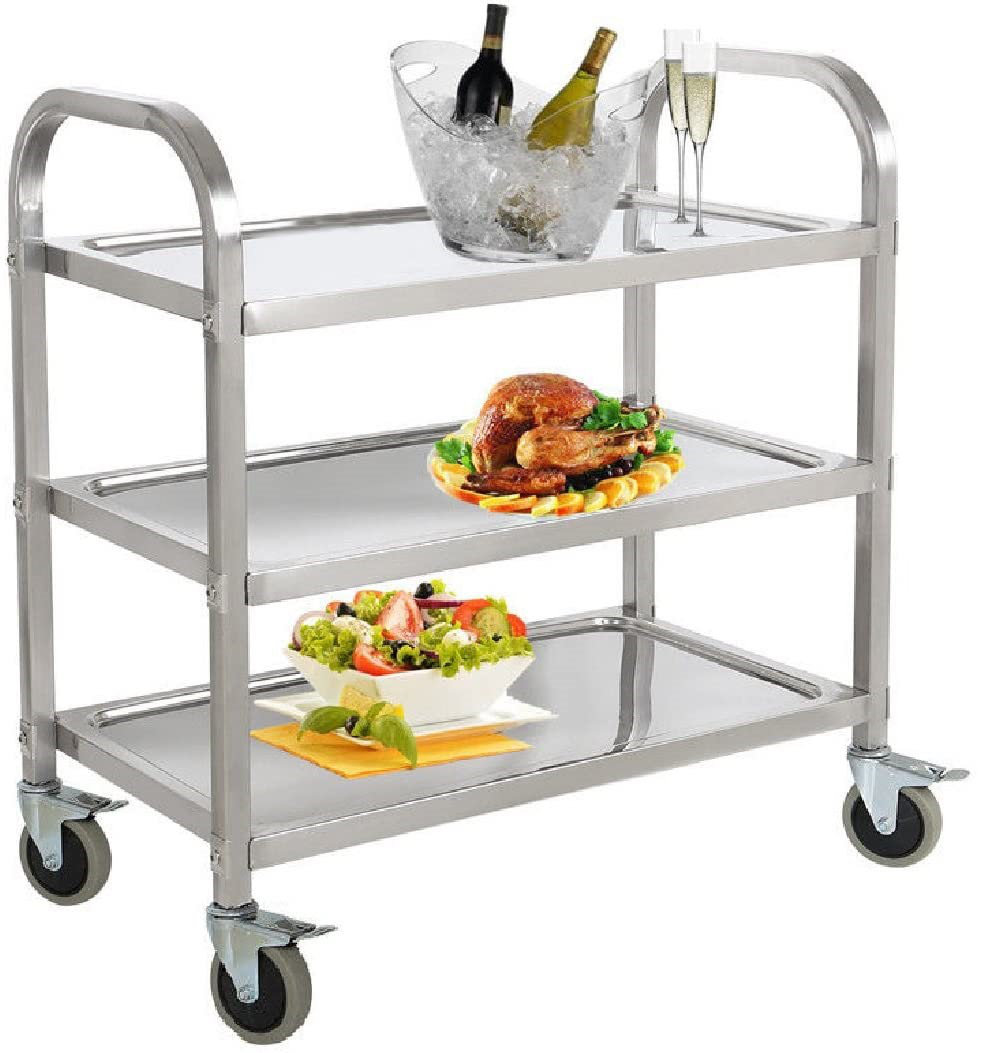 Amgood 34 in. Long x 18 in. Wide Stainless Steel Dining Cart-3 Shelf ...