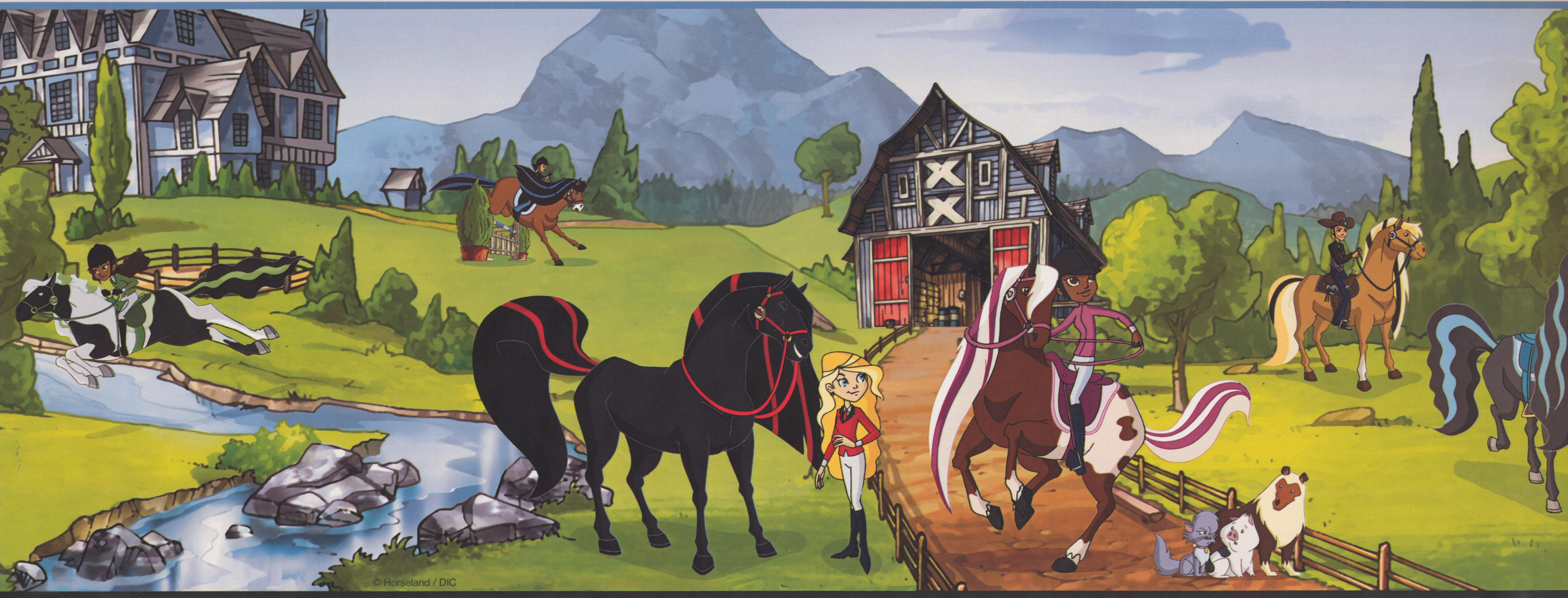 CONCORD WALLCOVERINGS ™ Horseland Cartoon Colorful Wide Wall Border ...