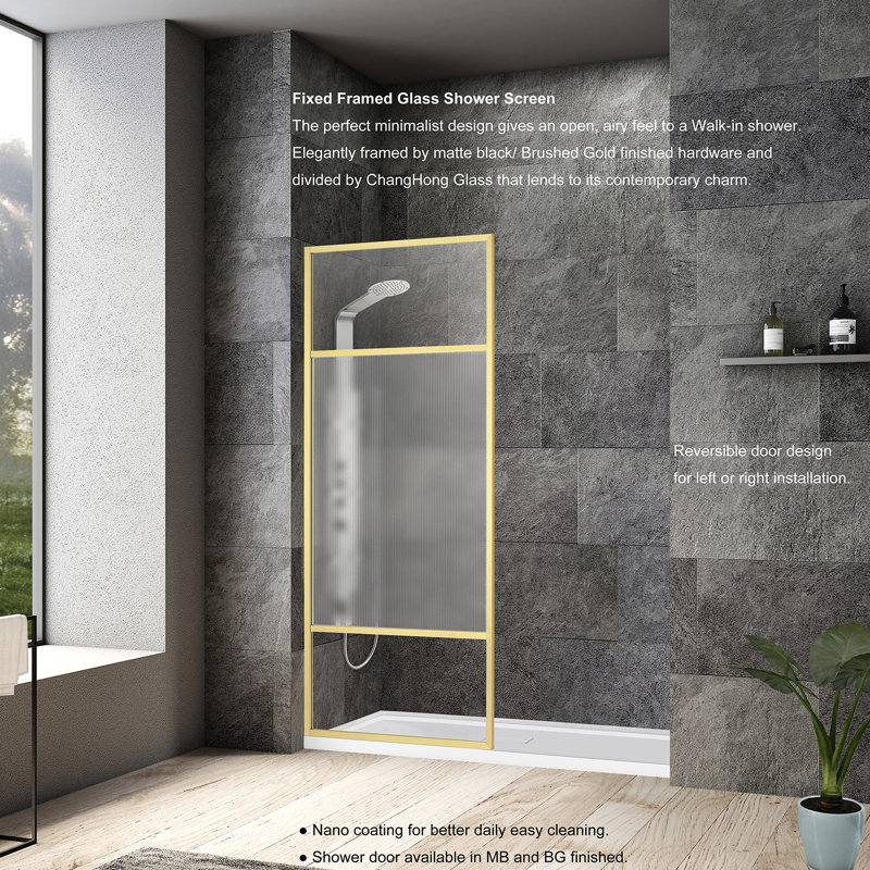 Vinnova 34'' - 34'' W x 74'' H Framed Fixed Glass Panel with Frosted ...