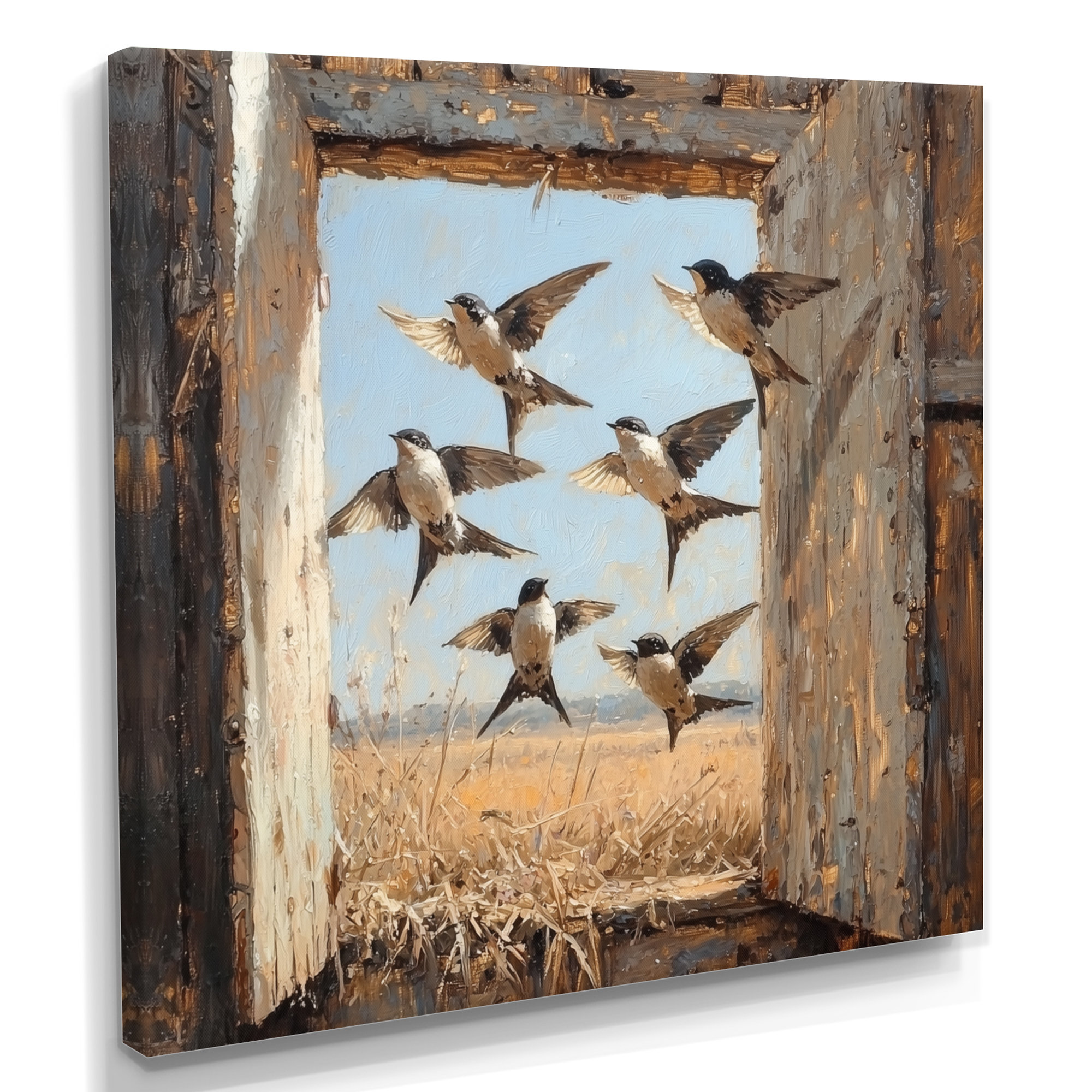 August Grove® Drusie Abstract Bird Swallows In The Hayloft - bird Wall ...