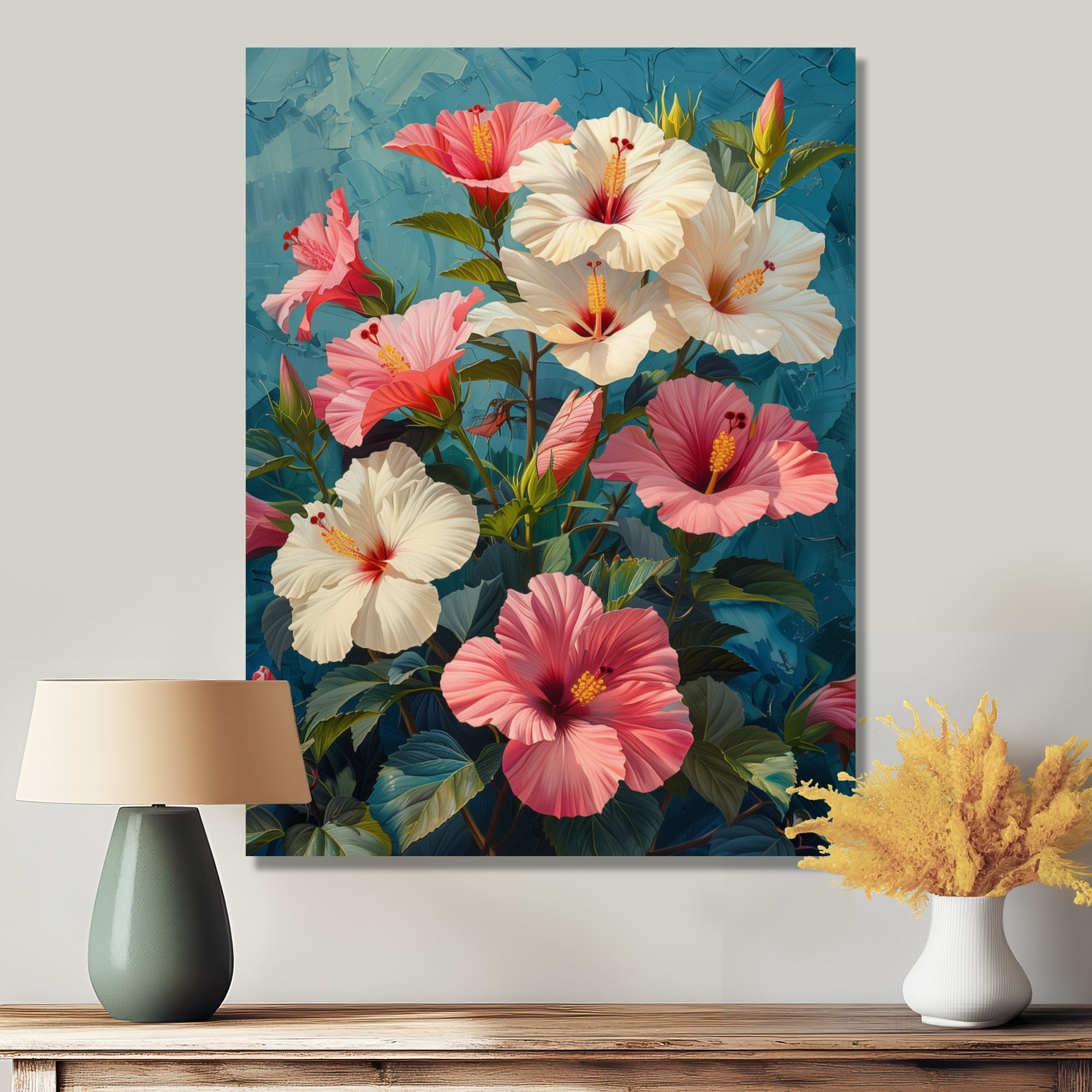 Winston Porter Vibrant Dance Of Pink Blue Hibiscus II - Hibiscus Wall Art | Wayfair