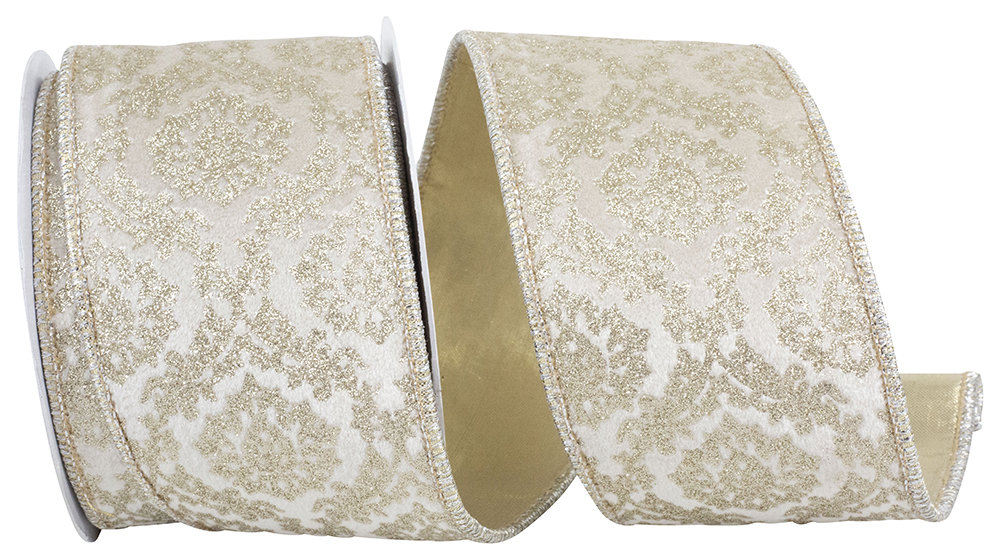The Holiday Aisle® Ivory/Gold Filigree Regal Glitter Velvet Deluxe ...