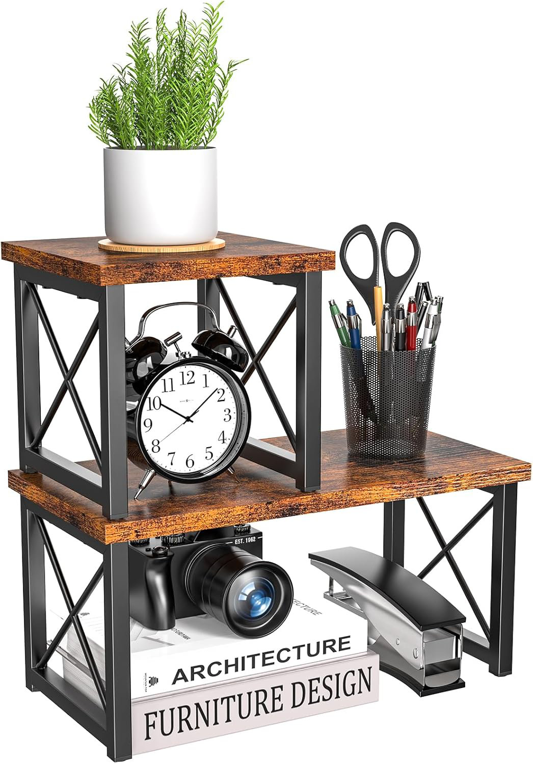 17 Stories Desk Shelf, 2 Tier Wood Desktop Bookshelf, Adjustable ...