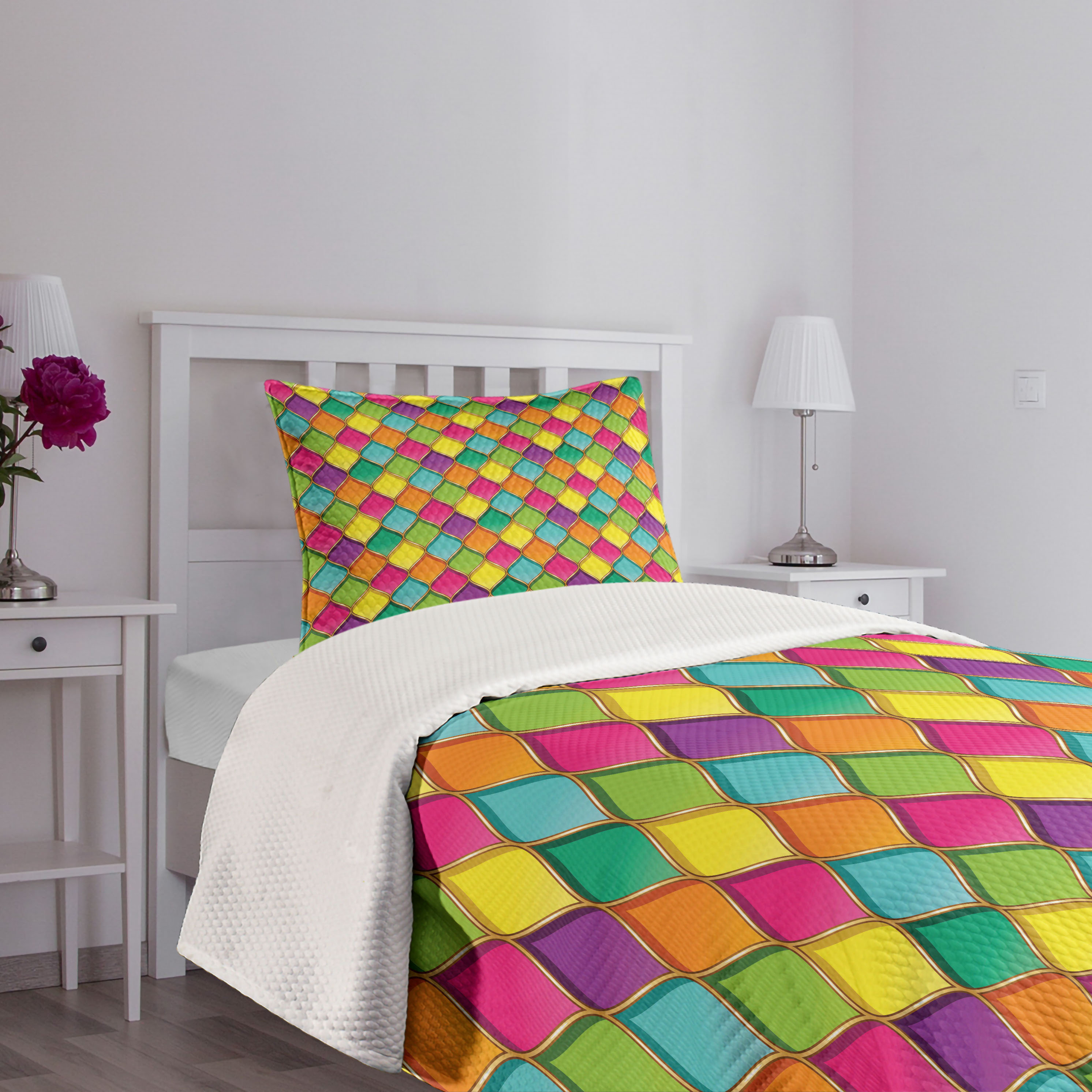 Ambesonne Geometric Bedspread Vivid Colored Curves Multicolor | Wayfair