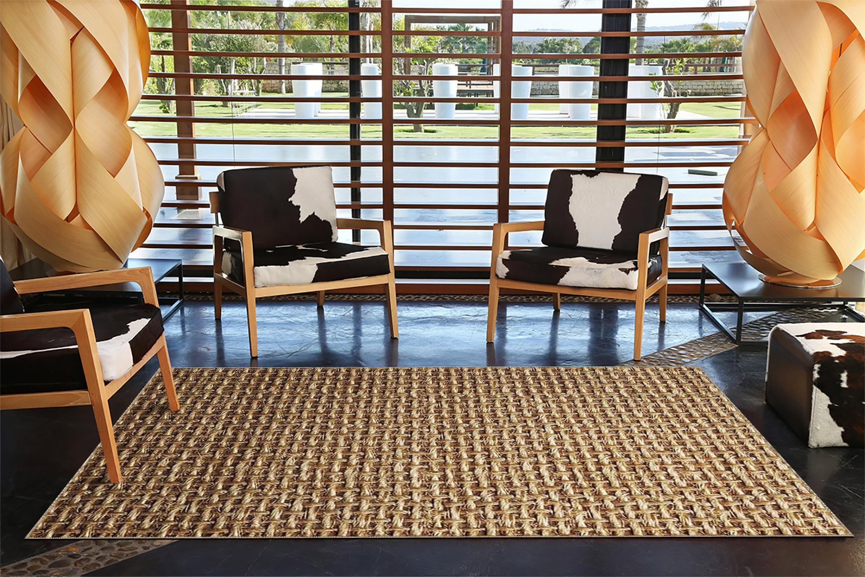 Bungalow Rose Straw Toned Knot Themed Pattern Woven Base Washable Rug ...