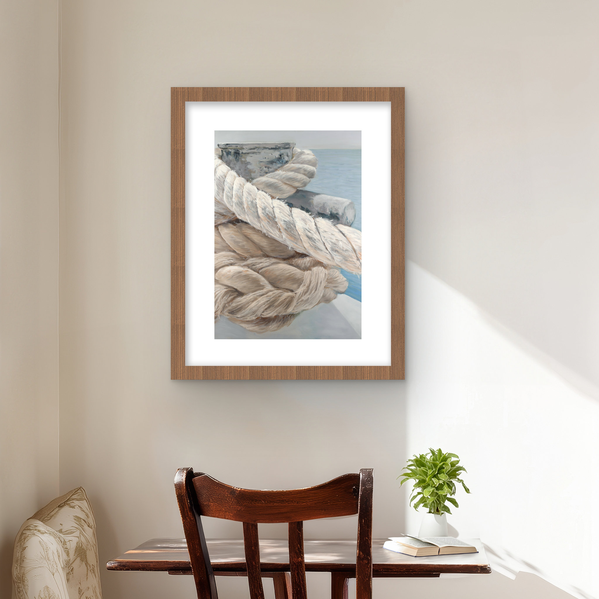 Lark Manor™ Tie-down ropes closeup - Gray framed matted print decor ...