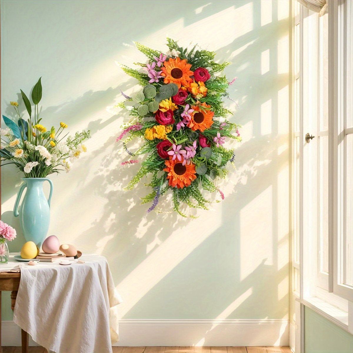 Primrue Spring Sunflower Swag for Front Door, Floral Large Spring ...