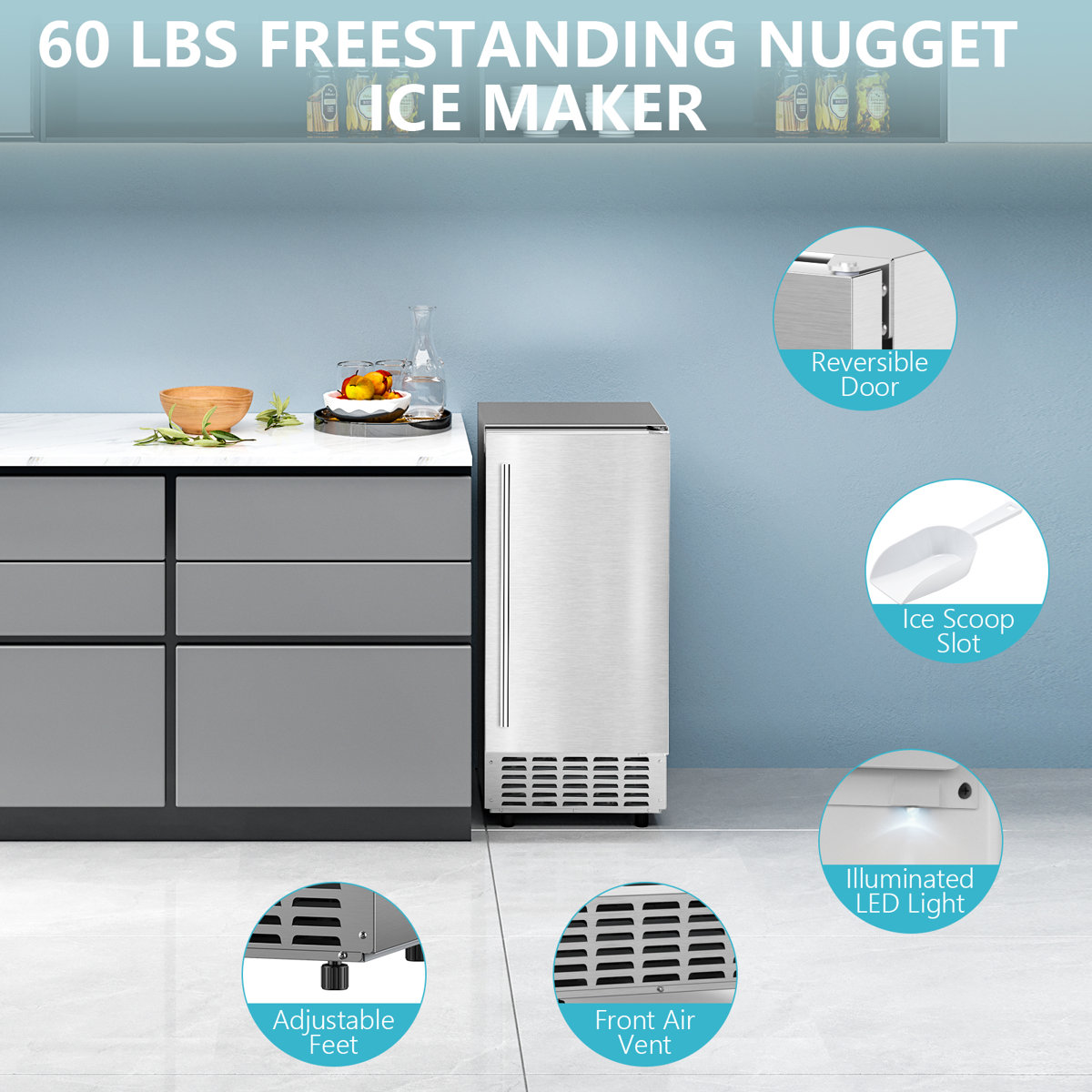 R.W.Flame Stainless Steel Commercial Ice Maker 60lbs/day Chewable Ice ...