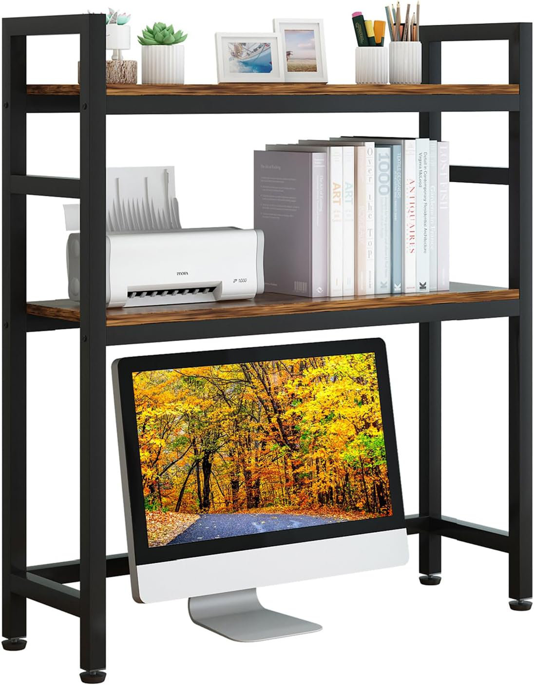 17 Stories Desktop Bookshelf, 2-Tier Multipurpose Countertop Storage ...