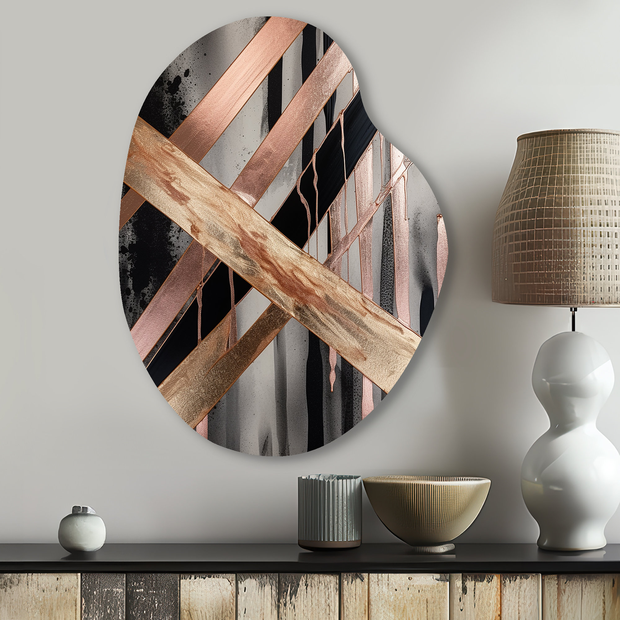 Design Art Metallic Stripes And Circles III - Abstract Marble Pear ...