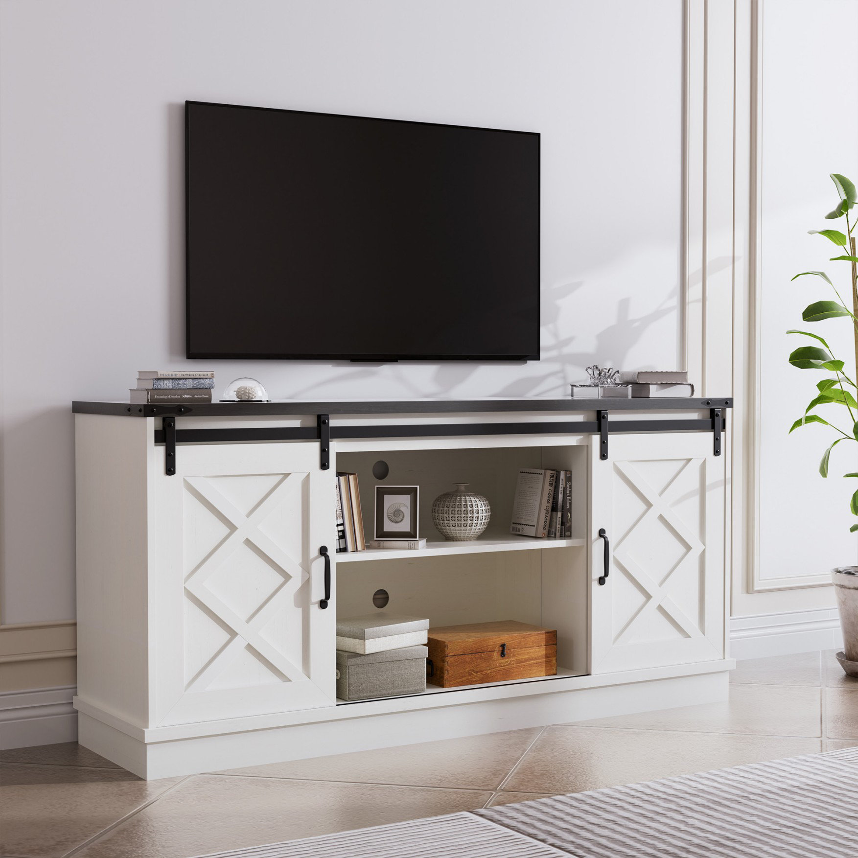Gracie Oaks Rustic-style TV stand with storage, wooden media TV stand ...