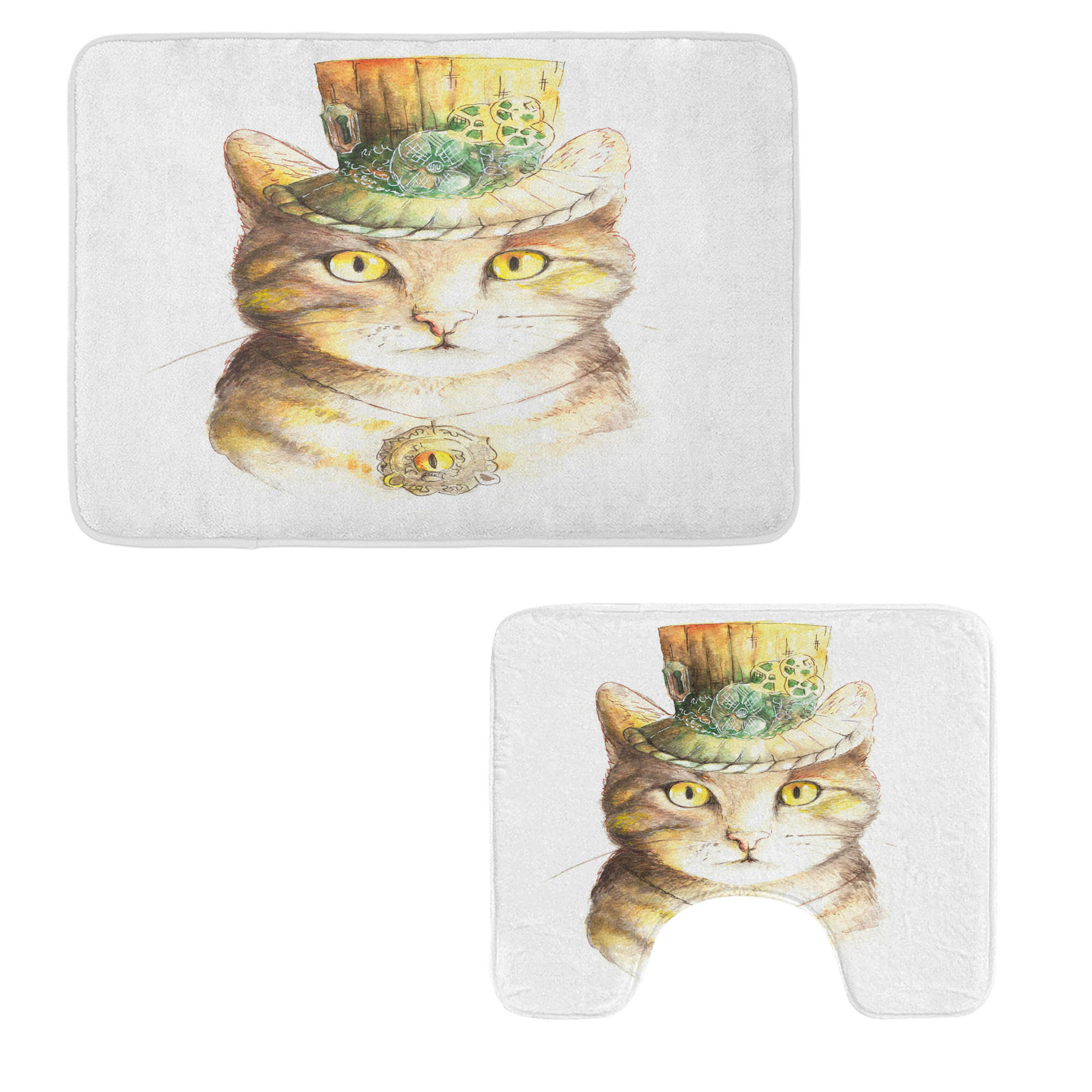 East Urban Home Cat Bathroom Rug Set 2 Pieces Rectangle & Contour Mats ...
