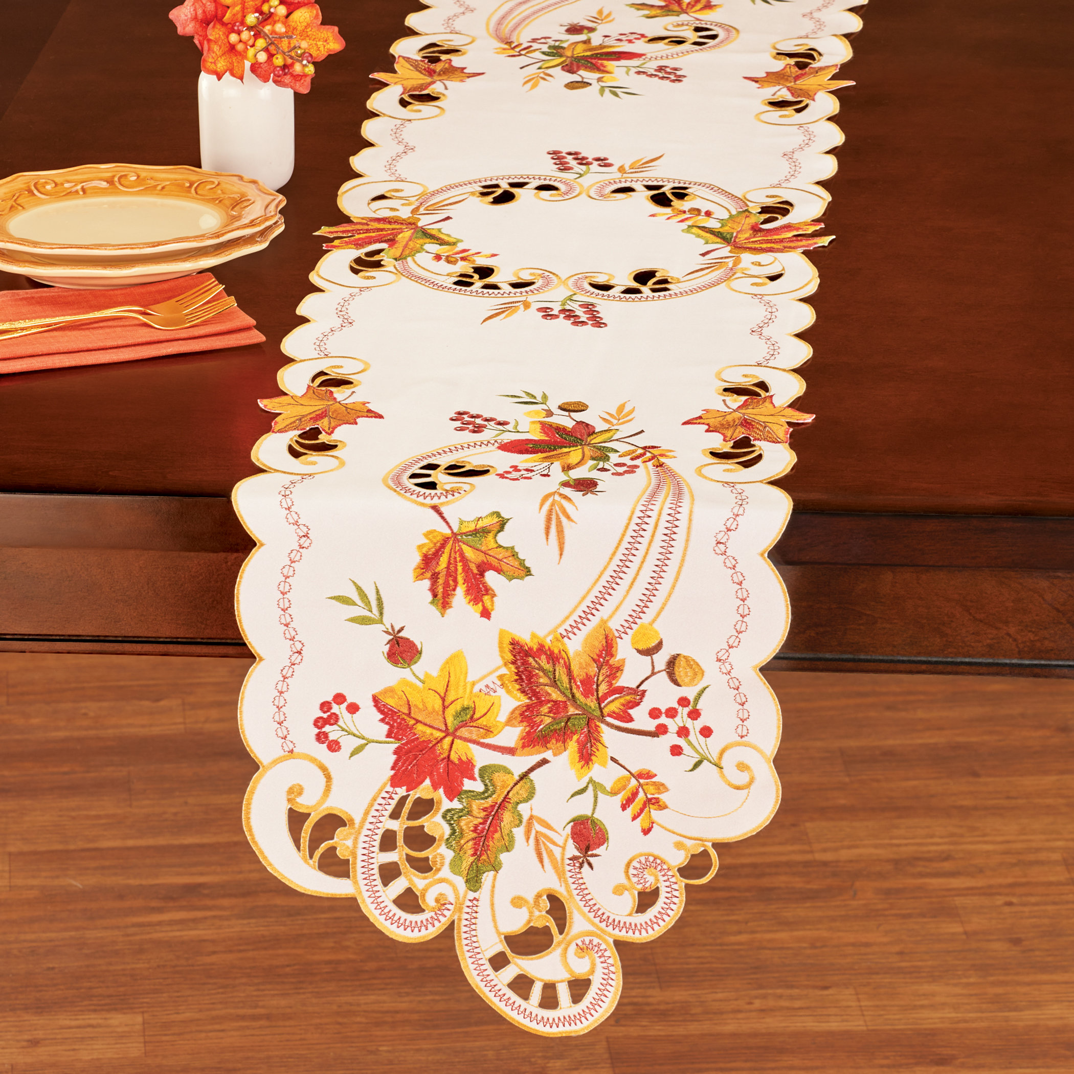 August Grove® Embroidered Exquisite Autumn Leaf Table Linens | Wayfair