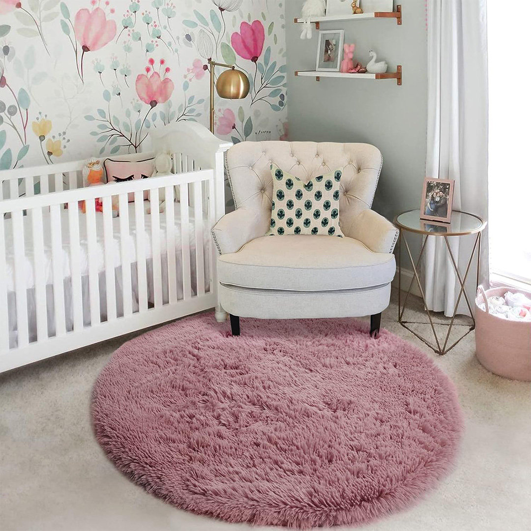 Mercer41 Blush Round Furry Rug for Bedroom,Fluffy Circle Rug 4'X4' for ...