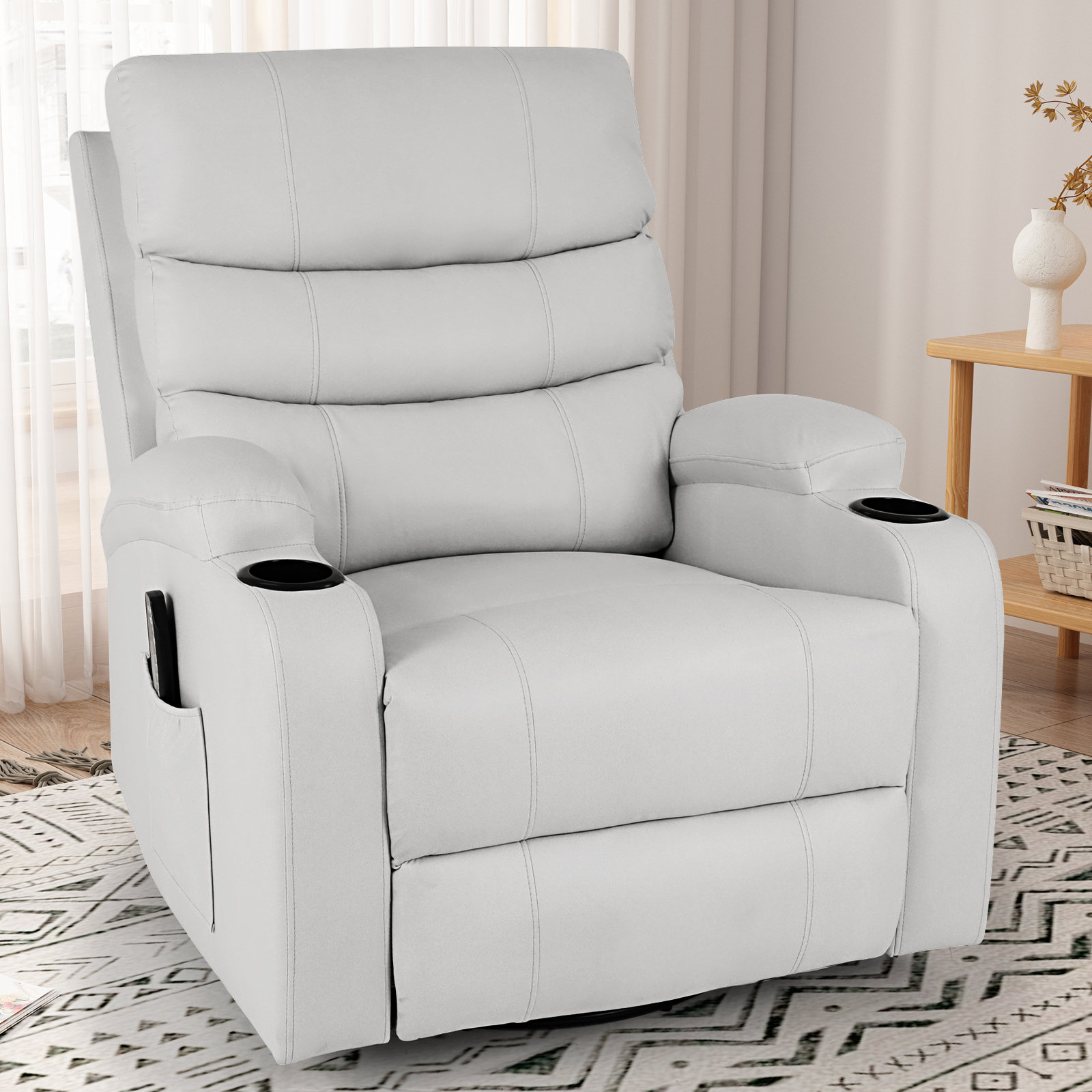 Latitude Run® Swivel Recliner Chair With 360°Rotation, Heated Massage ...