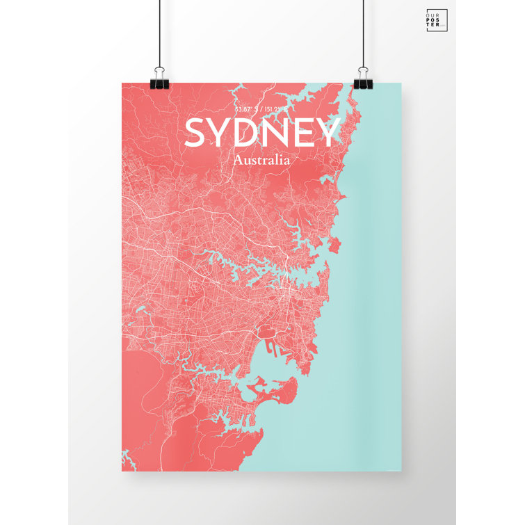 Wrought Studio 'Sydney City Map' Graphic Art Print Poster in Maritime ...