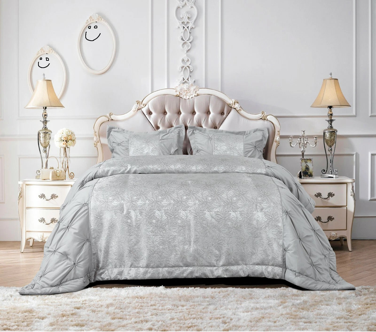 SHAZ HOME Modern Quilted Bedspread Jacquard Pinch Pleat Comforter Throw ...