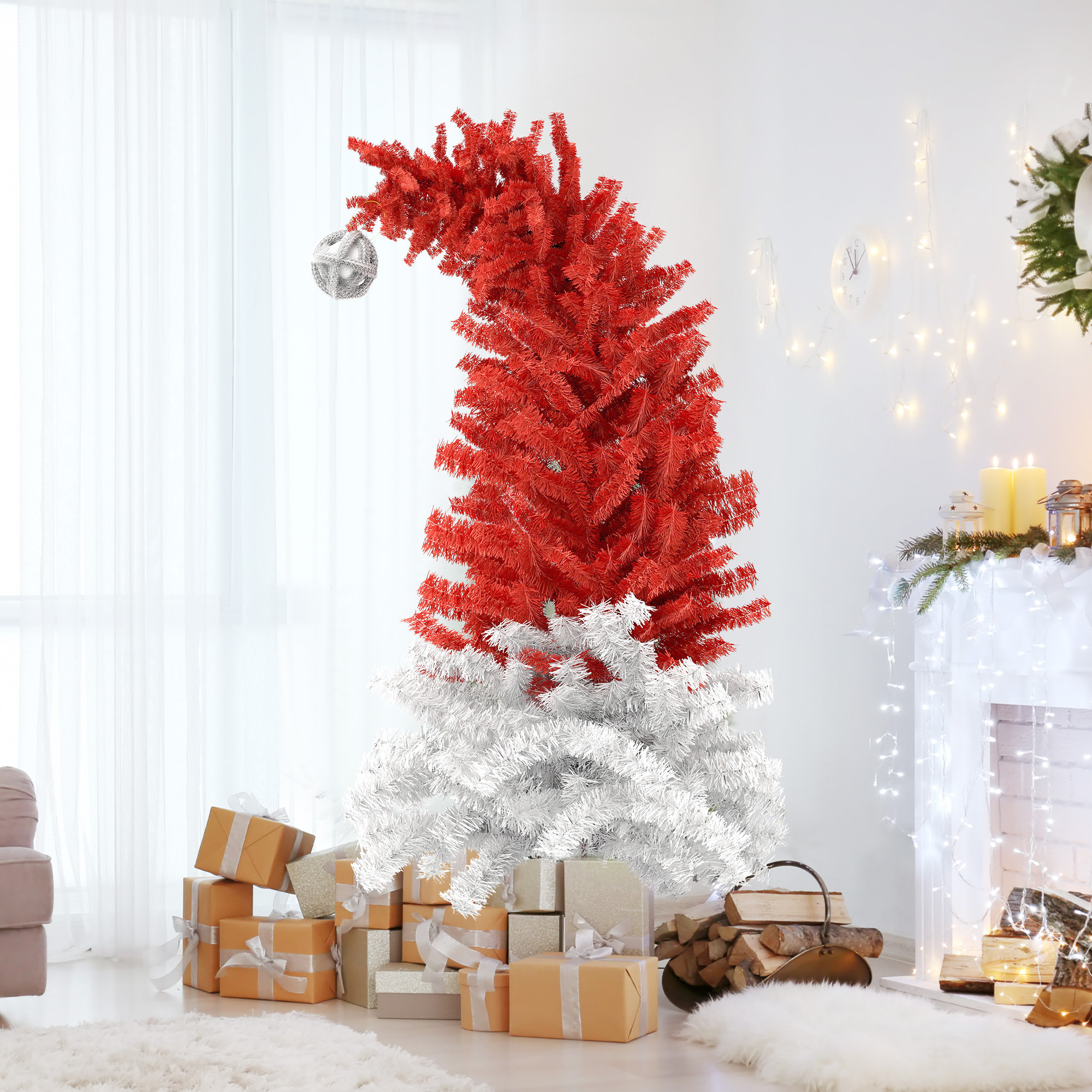 The Holiday Aisle® 6FT Artificial Bent Top Christmas Tree with Metal ...