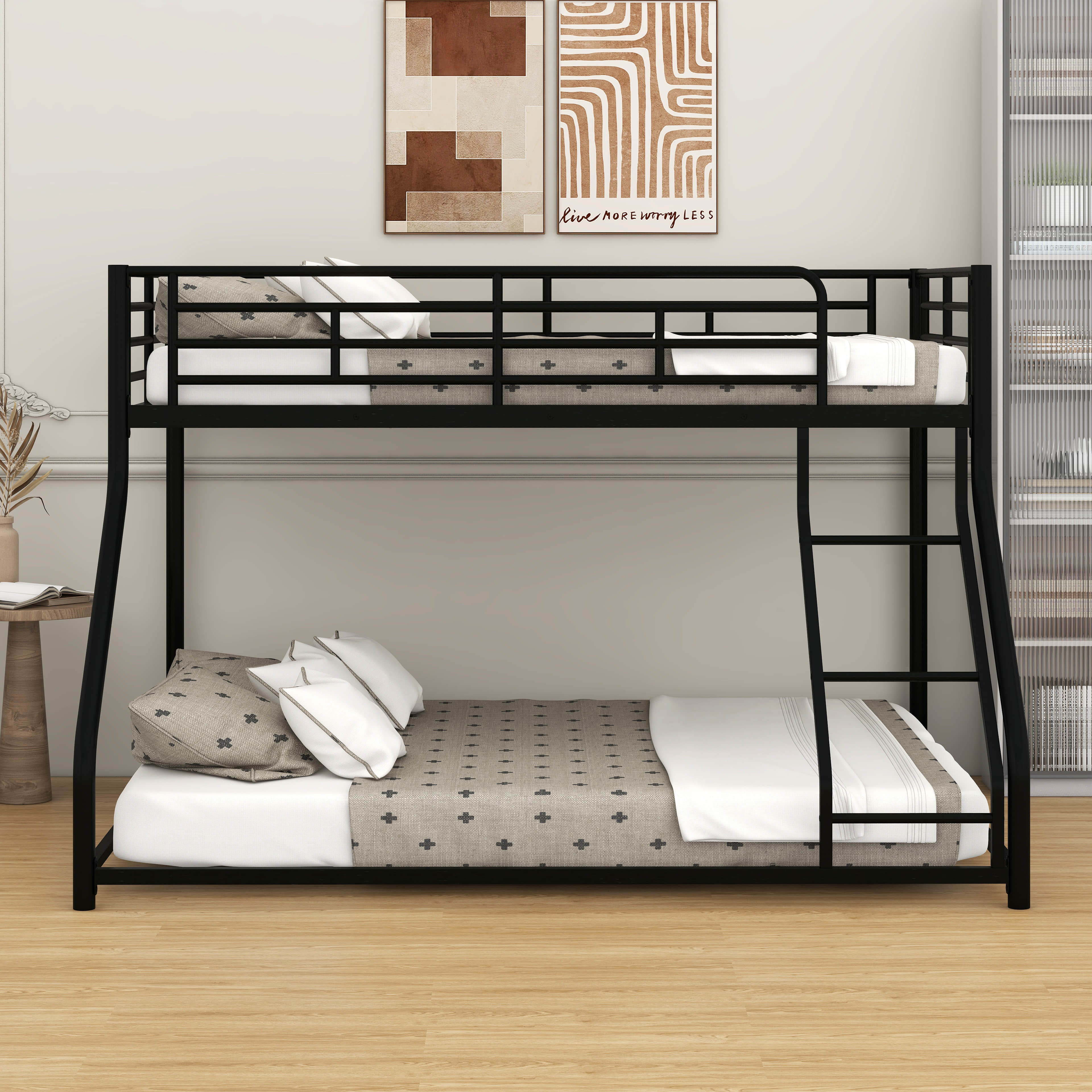 Ivy Bronx Metal Bunk Bed Twin XL Over Queen, Floor Bunk Bed With Ladder ...