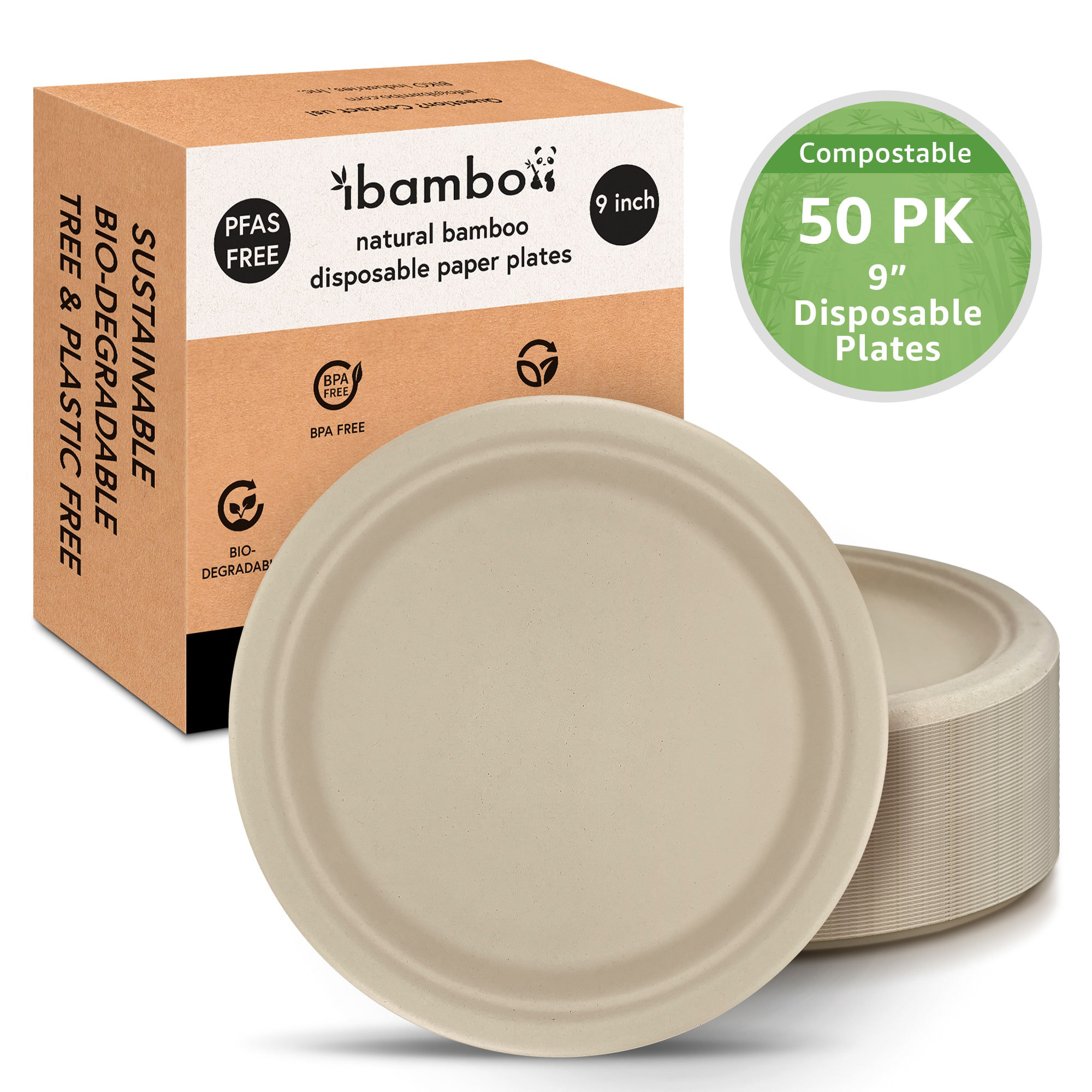 Ibambo 9 Inch Disposable Bamboo Plates - Eco Friendly for Sustainable ...
