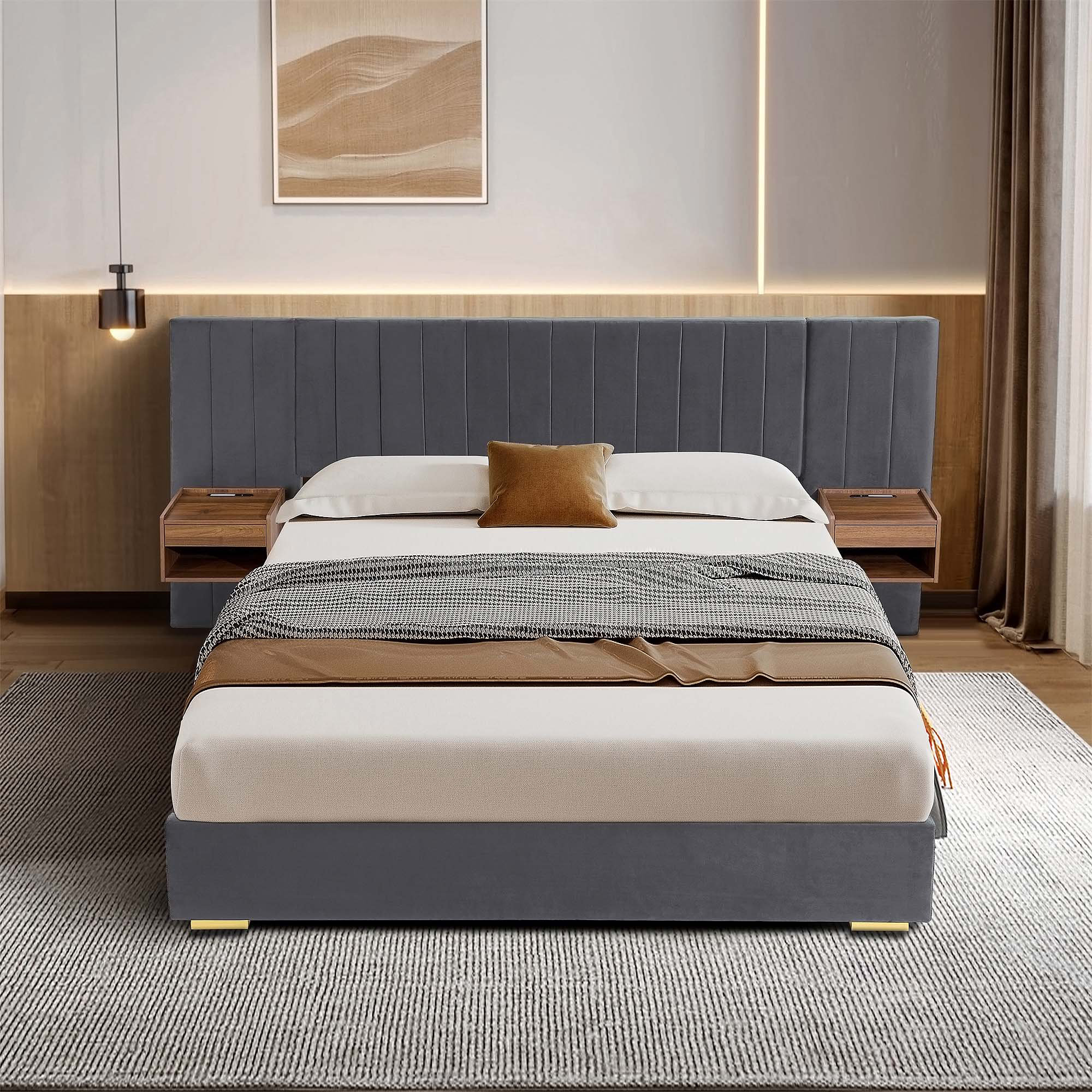 Mercer41 Luxurious Velvet Tufted Queen Bed Frame with Integrated ...