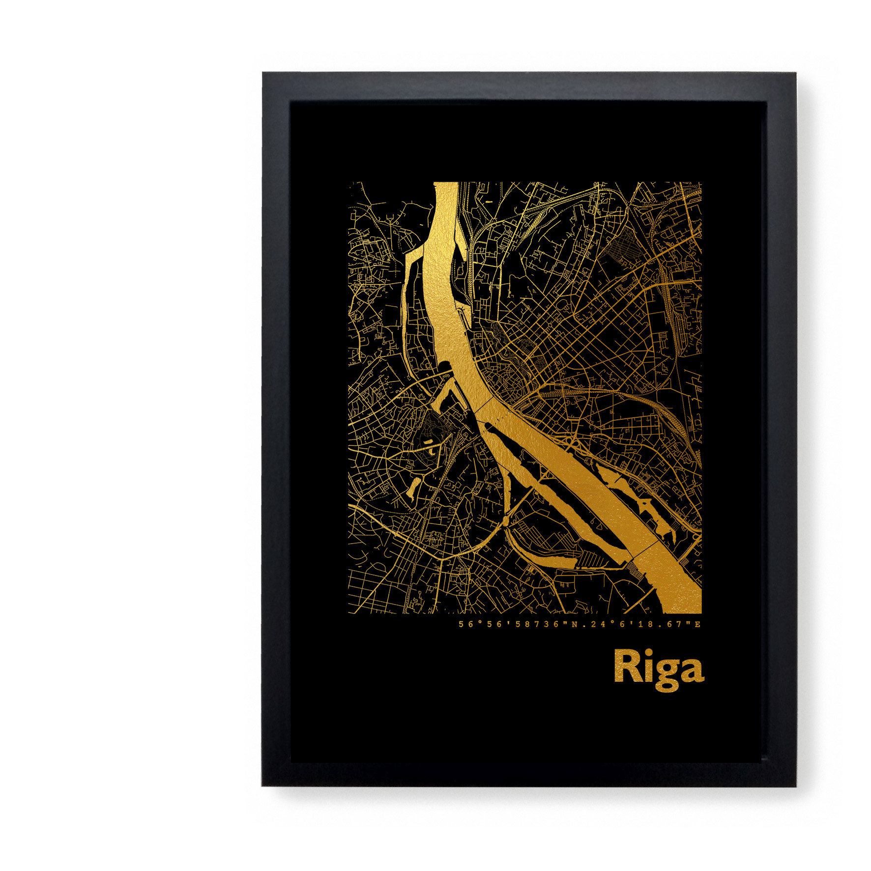 Brayden Studio Riga Map - Picture Frame Graphic Art Print on Paper ...