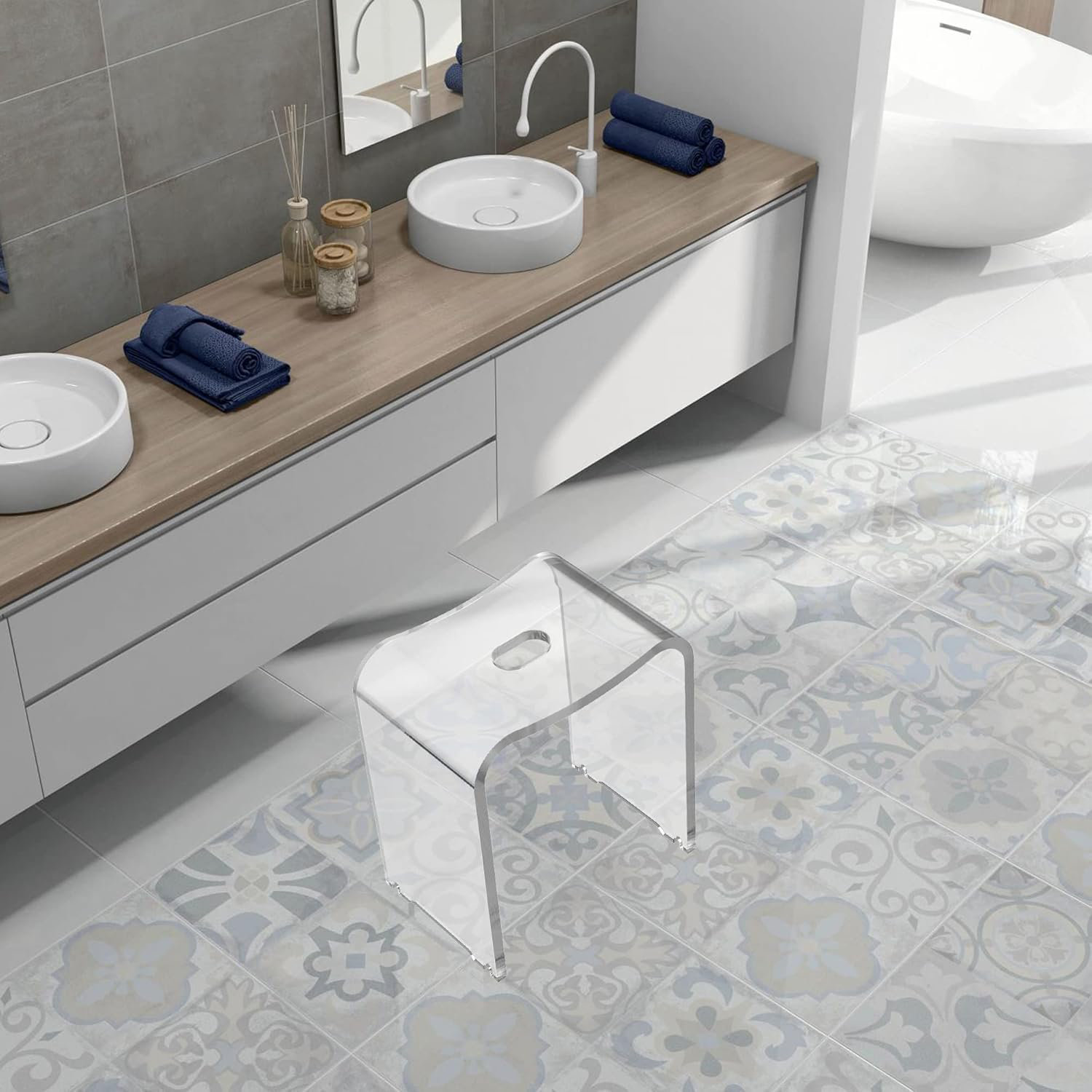 Brayden Studio® Acrylic Shower Stool, Modern Shower Bench With Curved ...