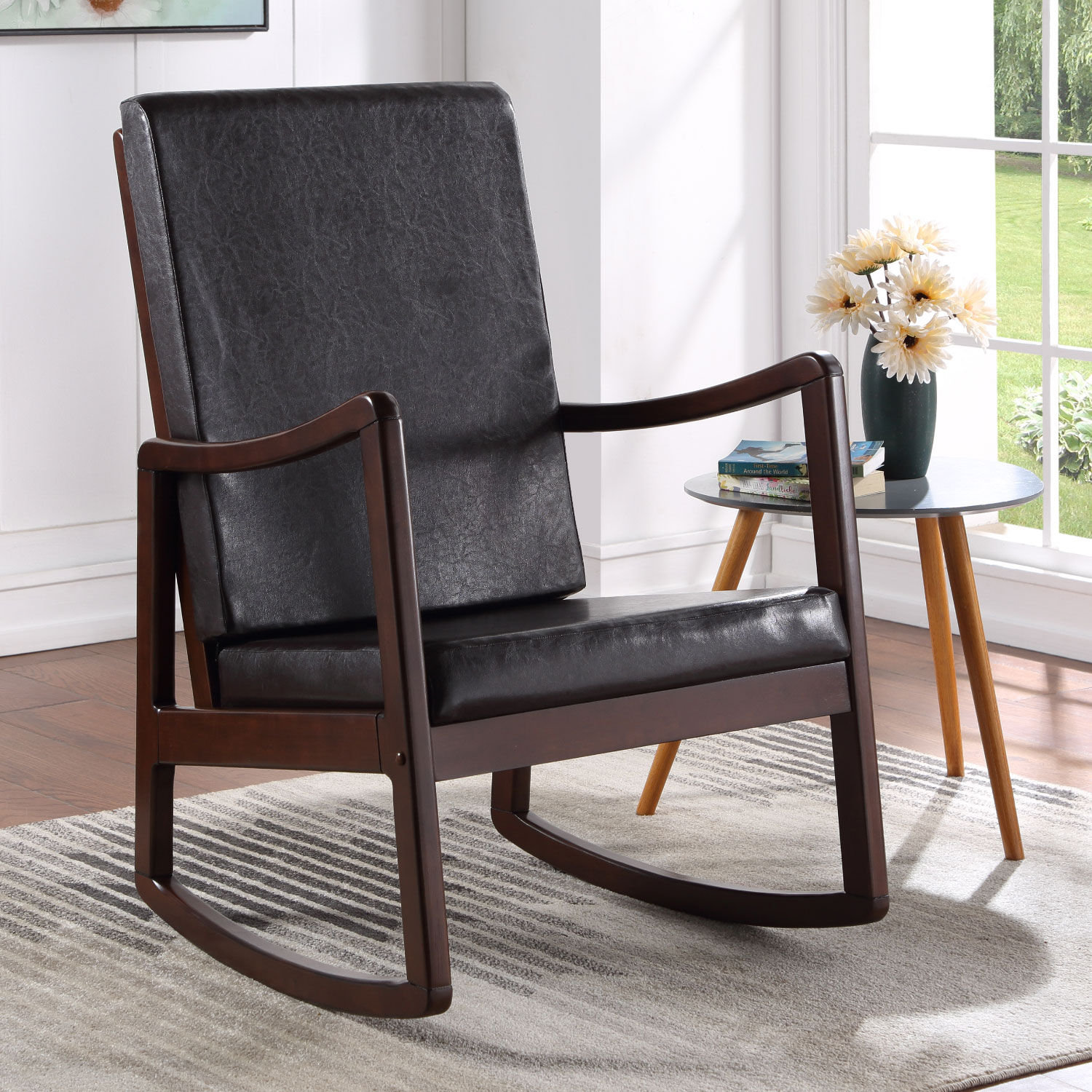 Latitude Run® PU Rocking Chair In Red And Espresso Finish in , Dark ...