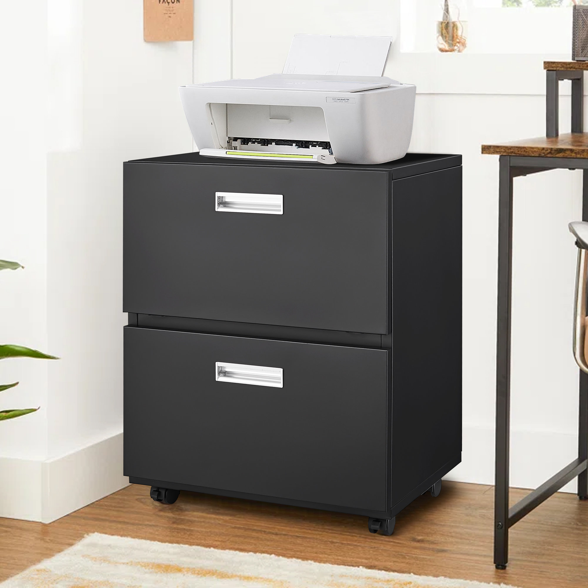 Ebern Designs 25.5''H Black Steel Mobile File Cabinet Copier Printer ...