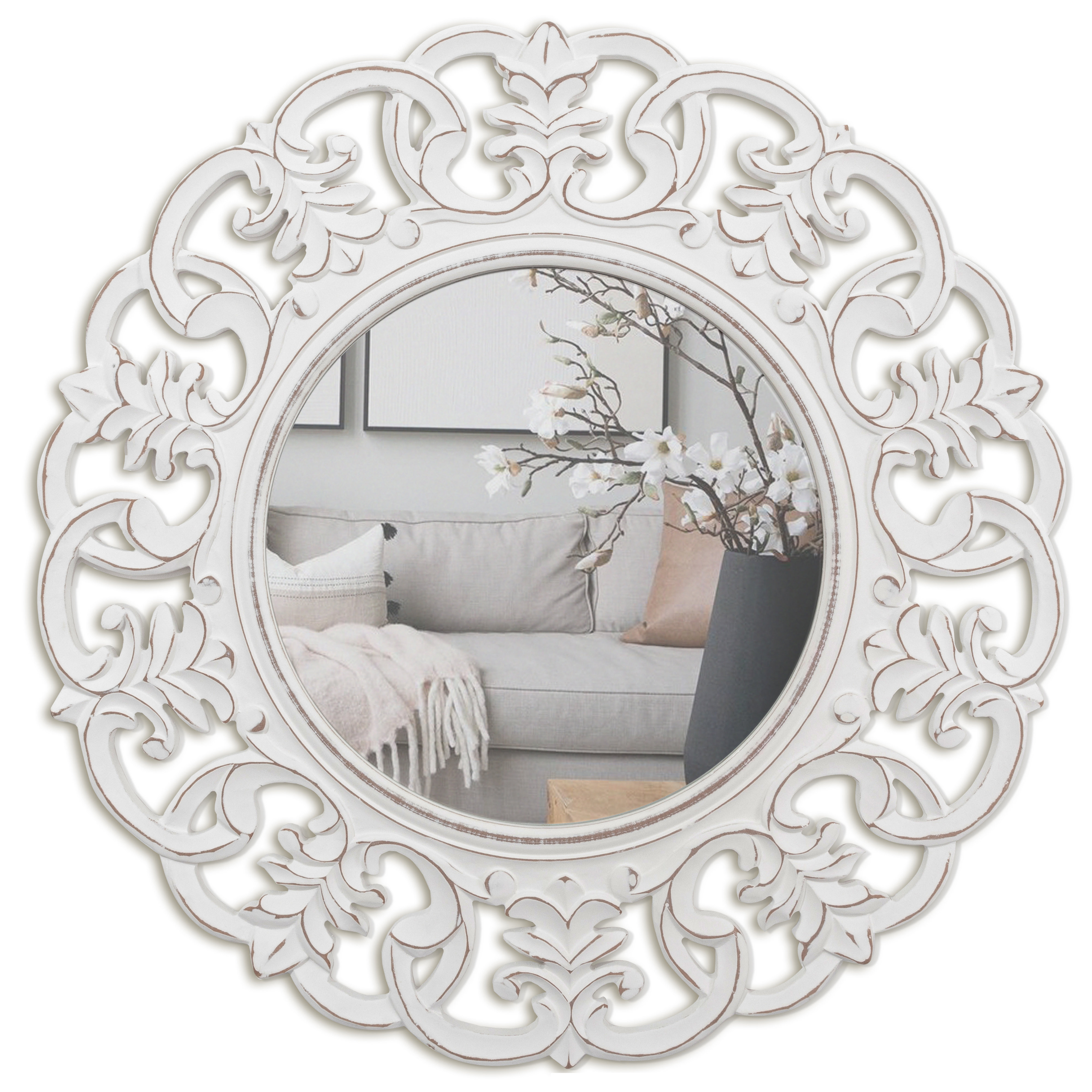 Ophelia & Co. Bennett Carved Wall Mirror | Round Mirrors for Bathroom ...