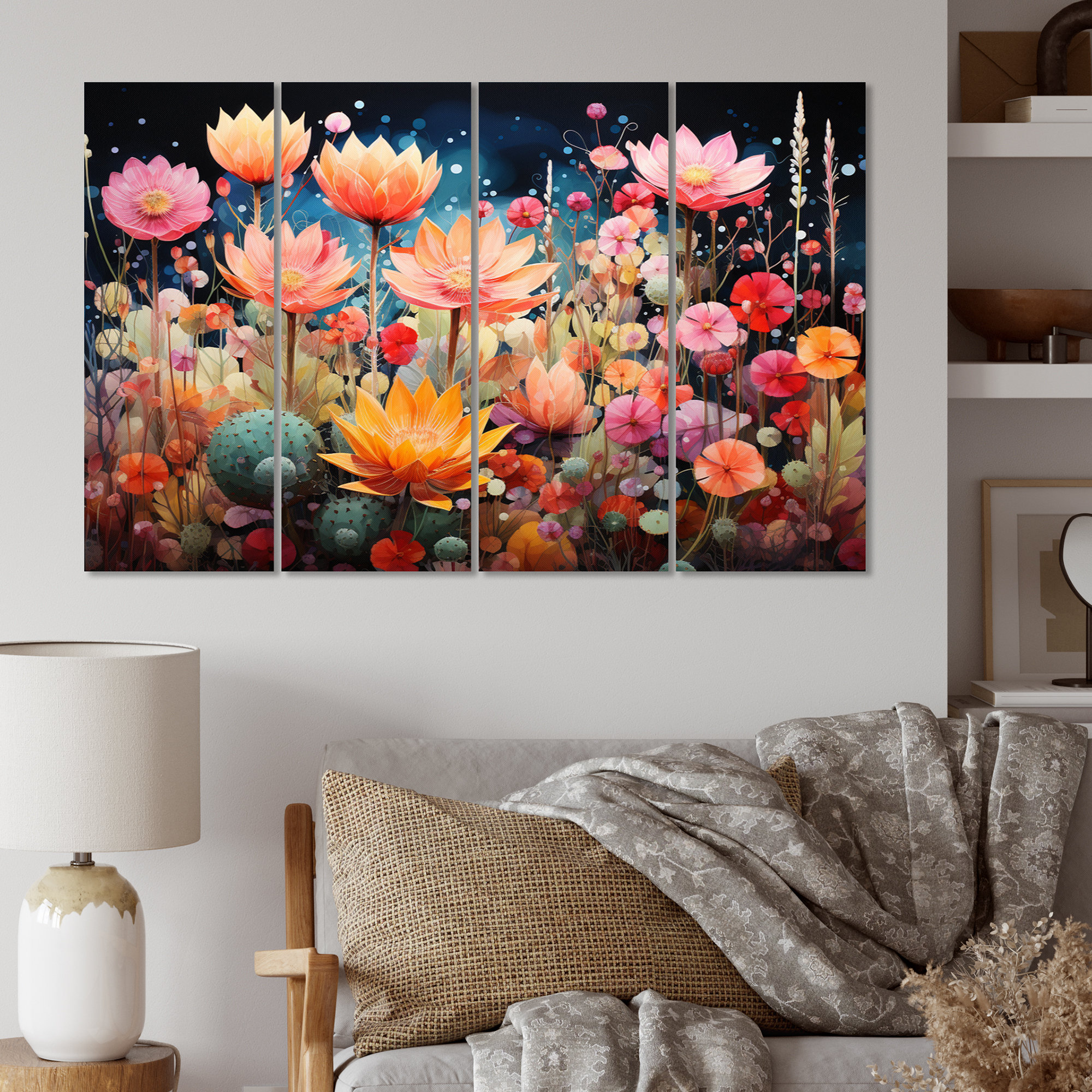 Design Art Peach Green Cactus Representation Multicolored Acrylic II ...