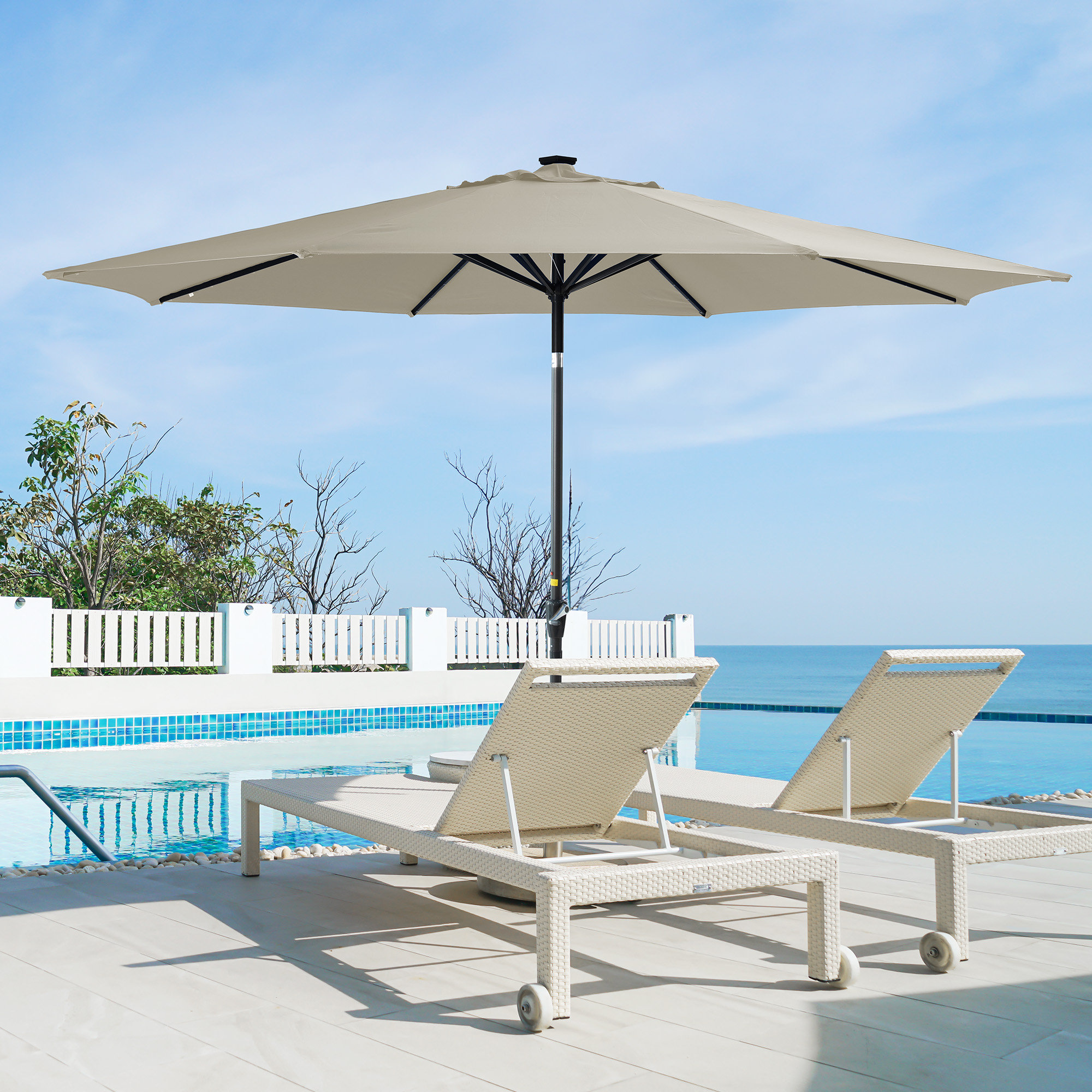 Arlmont & Co. 11 Ft Patio Umbrella With Solar Lights And Push Button ...