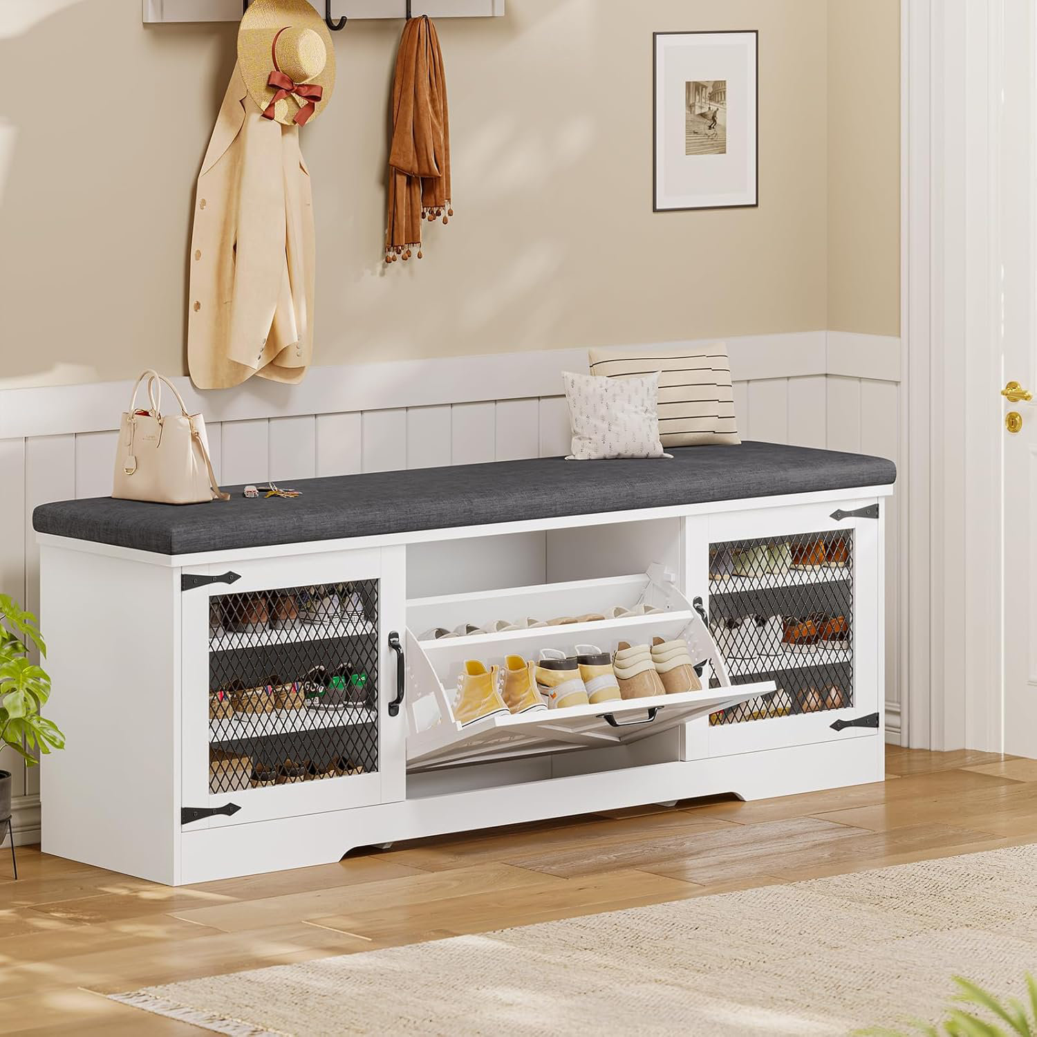 Rebrilliant Farmhouse Storage Bench, White - Wayfair Canada