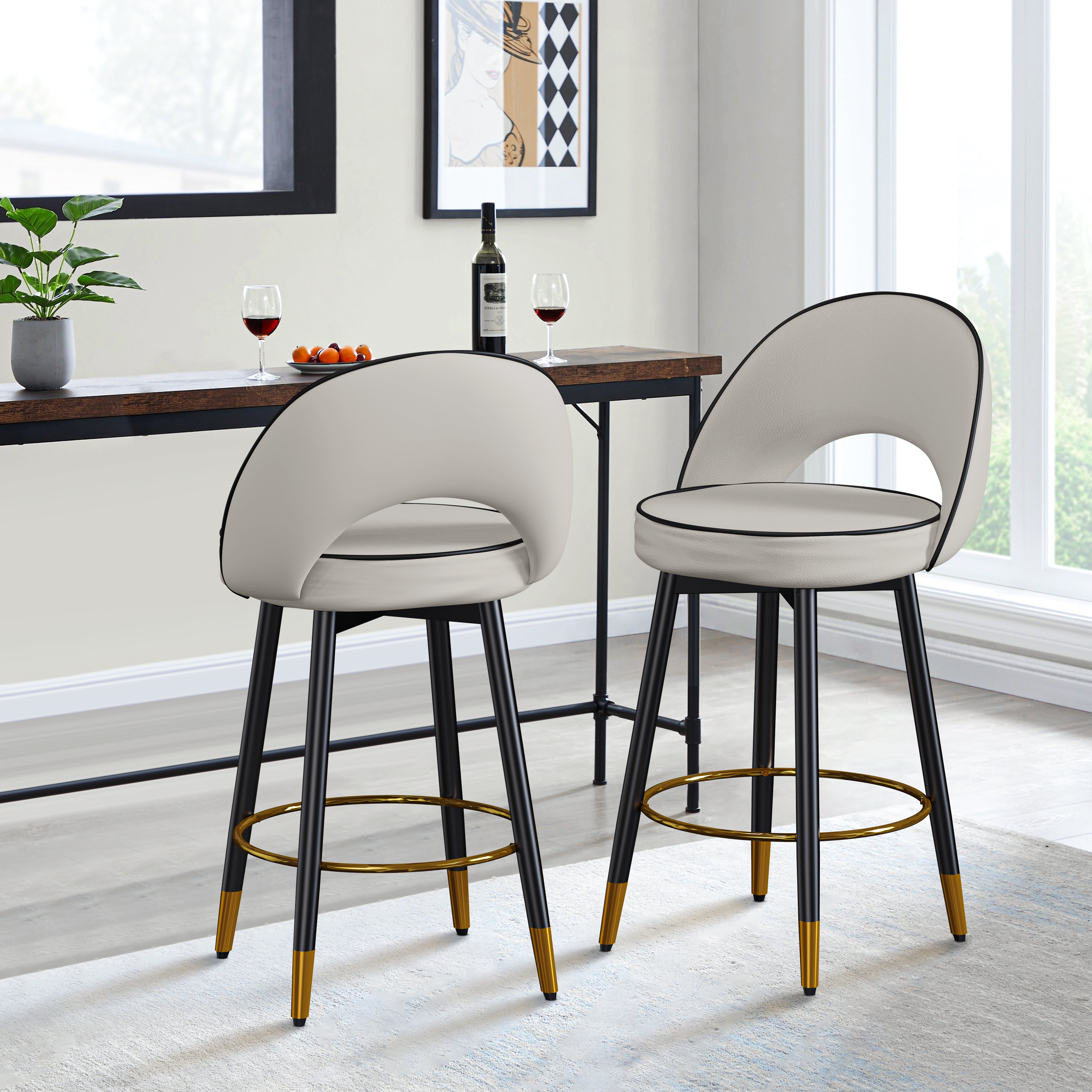 Mercer41 Rumery Swivel Upholstered 25'' Counter Stool with Metal Frame ...