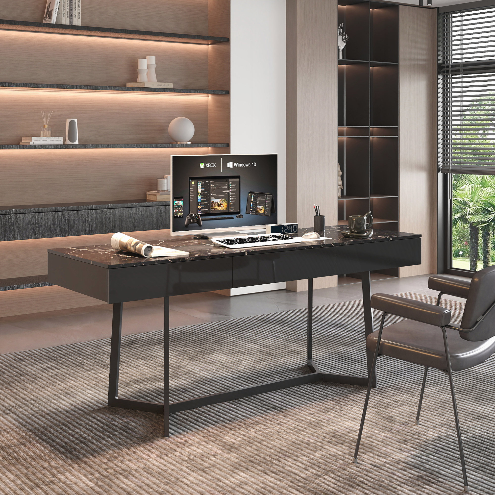 17 Stories Modern 70.87" Computer Desk, Y-Shaped Metal Legs | Wayfair