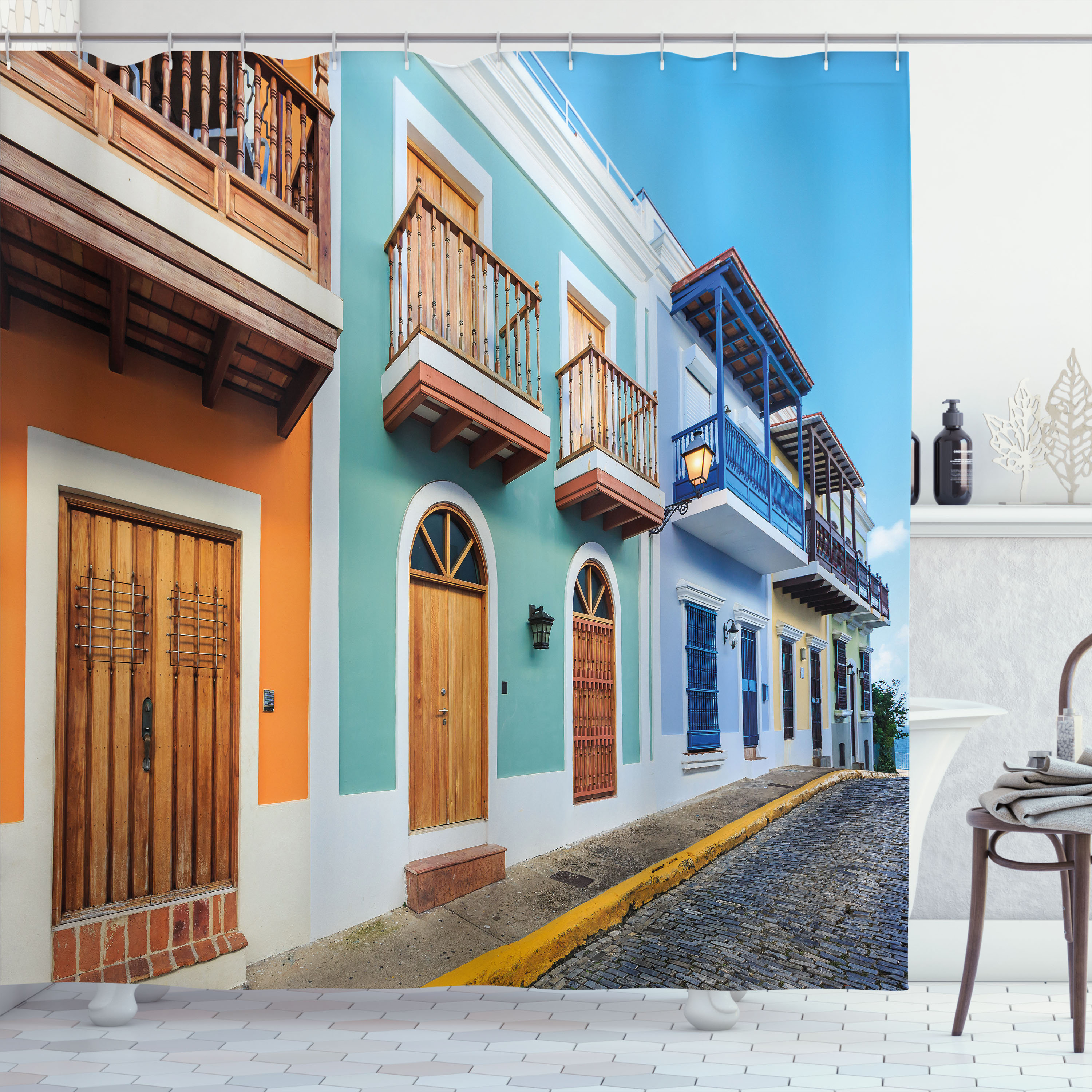 Ambesonne Puerto Rico Shower Curtain San Juan Streets Houses Multicolor ...