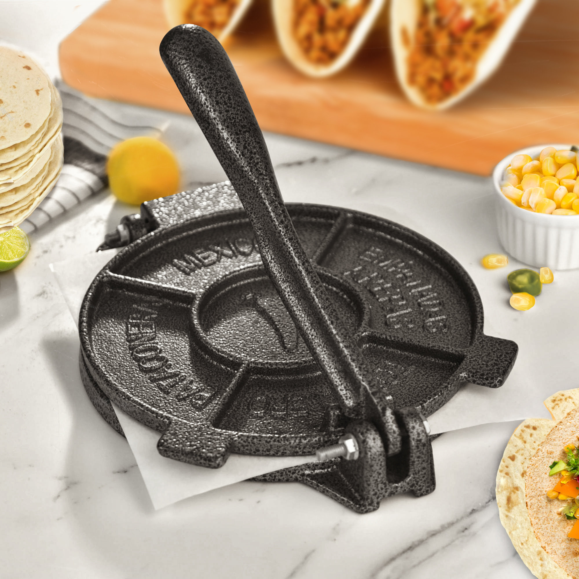 ARC Tortilla Maker 8 inch Taco Press Black Gray, Cast Iron Ergonomic ...