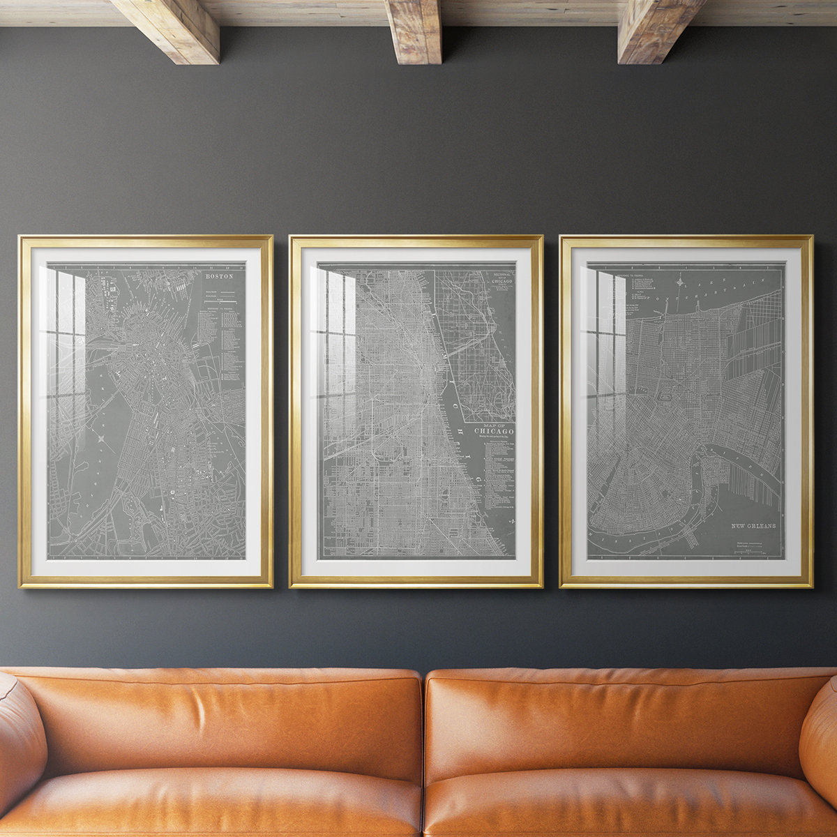 Hokku Designs City Map of Boston -Custom Framed Premium Print W Matt ...