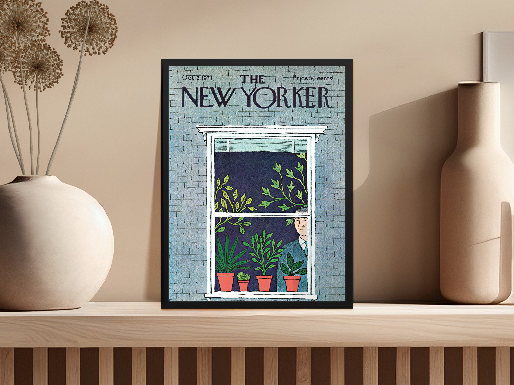 Happy Larry The New Yorker October 2 1971 Window View Artwork Framed ...
