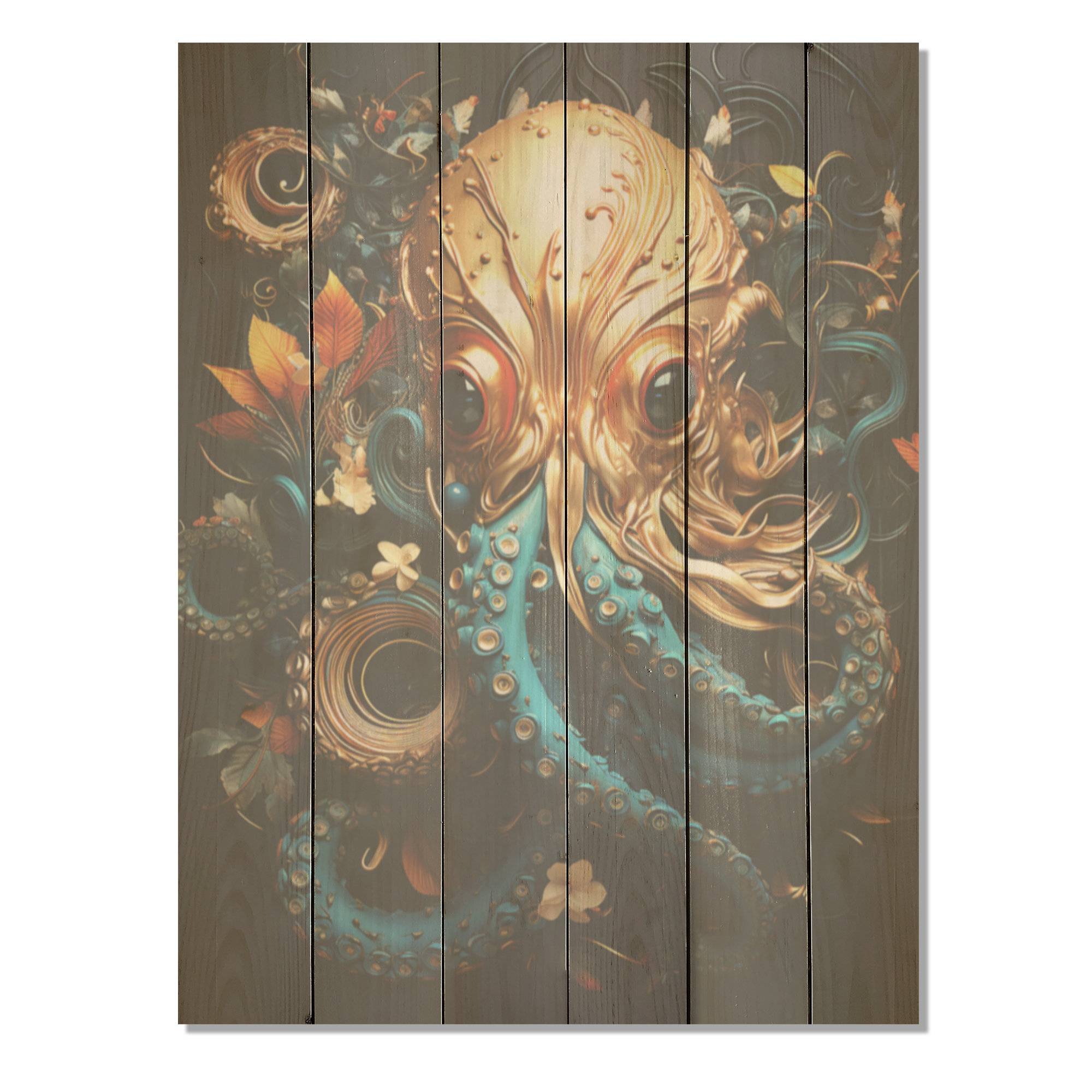 Ophelia & Co. Octopus Golden Underwater - Octopus/Squid Wood Art On ...