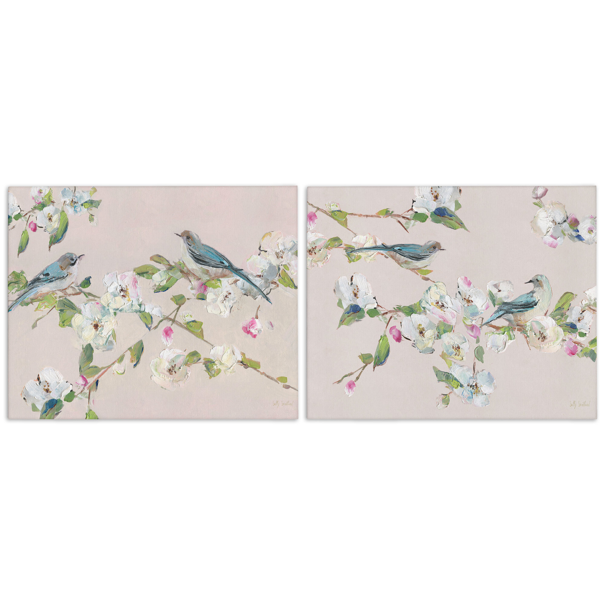 Lark Manor™ Expressive Flower View with Birds 2 Piece Canvas Wall Art ...