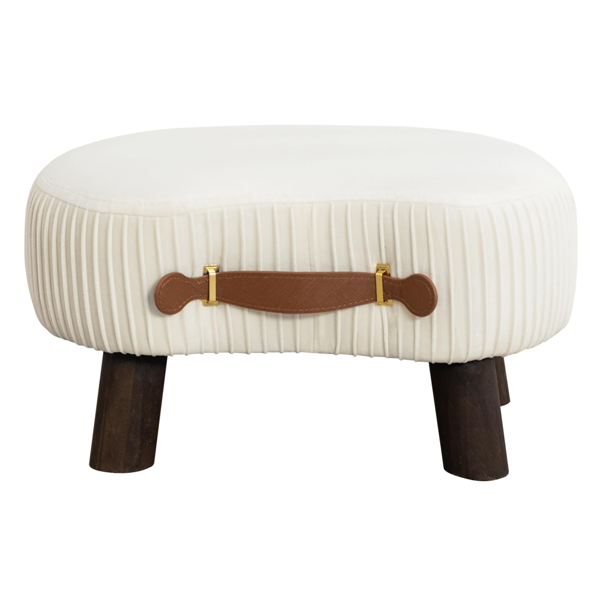 Mercer41 Small Curved Foot Stool With Handle, Beige Velvet Footstool ...