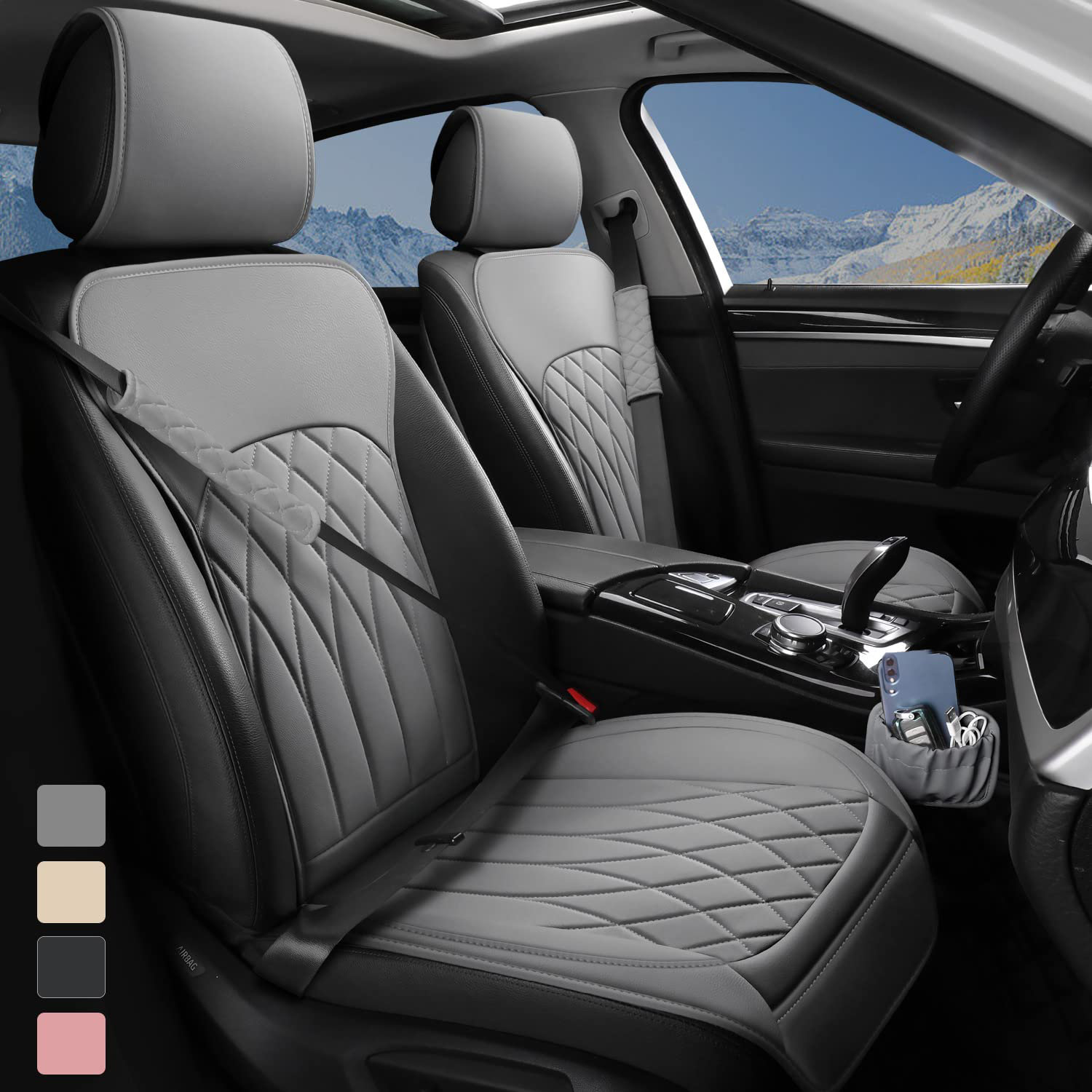 ONILEM 2-Pack Leather Sideless Car Seat Covers with Storage Pocket ...