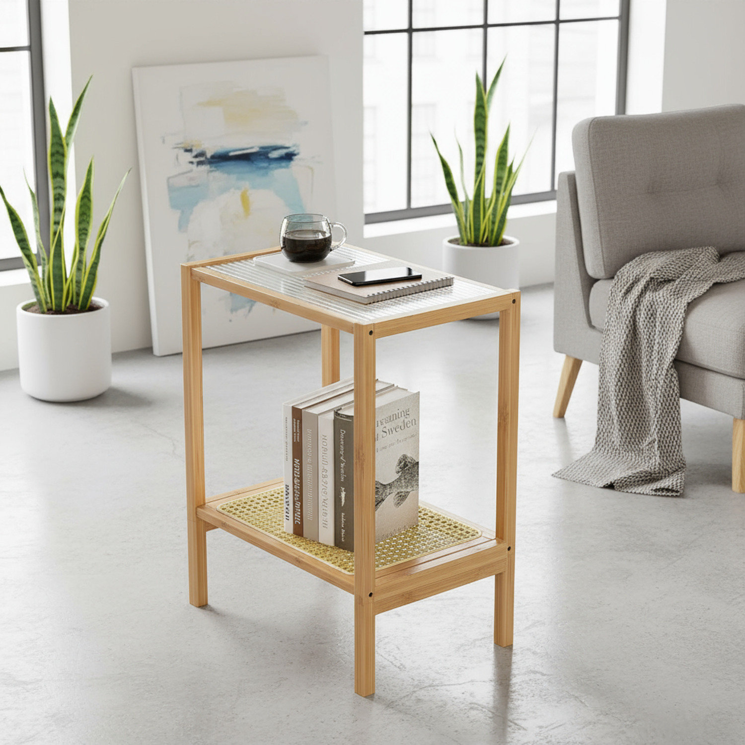 Latitude Run® Bohemian-Style Natural Rattan Bedside Table, Double ...