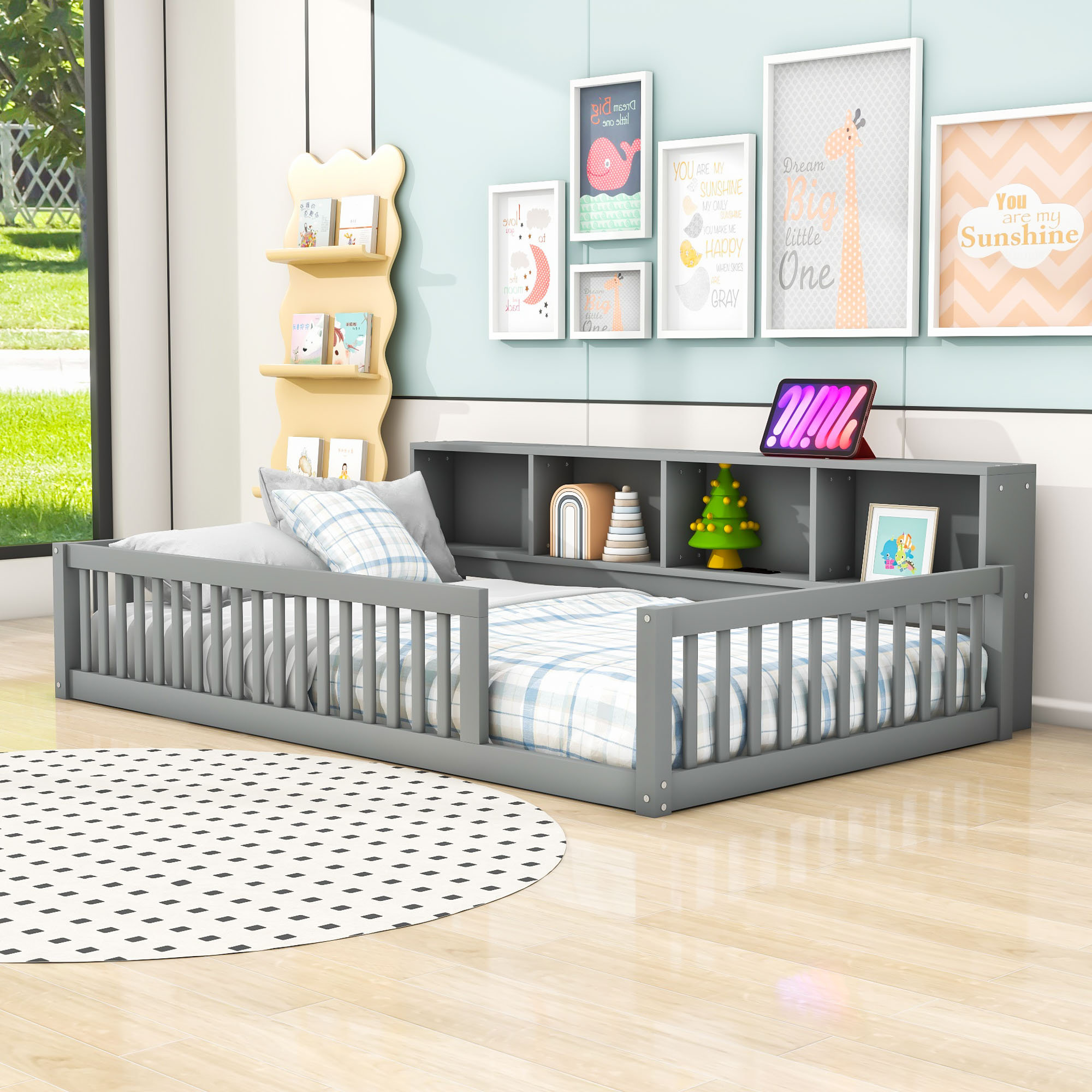 Harriet Bee Lit simple TG en bois avec rangement intégré et ports de ...