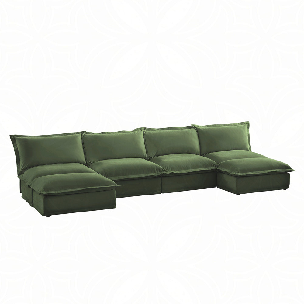 Hokku Designs Slipcovered U Shape 4 Seater Sectional Long Sectionl Cocuh, Armless Sectional Sofa ...