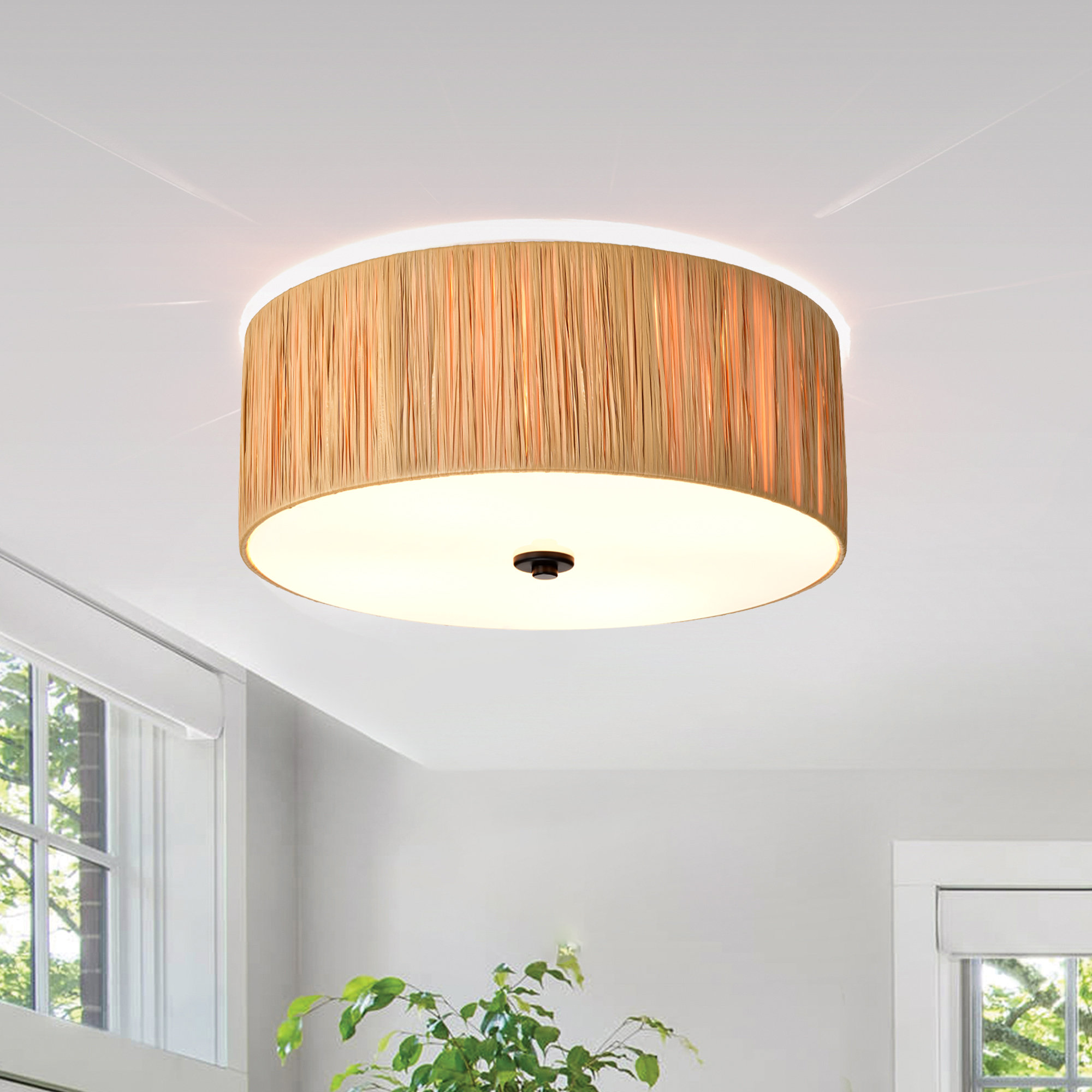 Gracie Oaks 4-light 16 In. Natural Farmhouse Flush Mount Ceiling Light ...