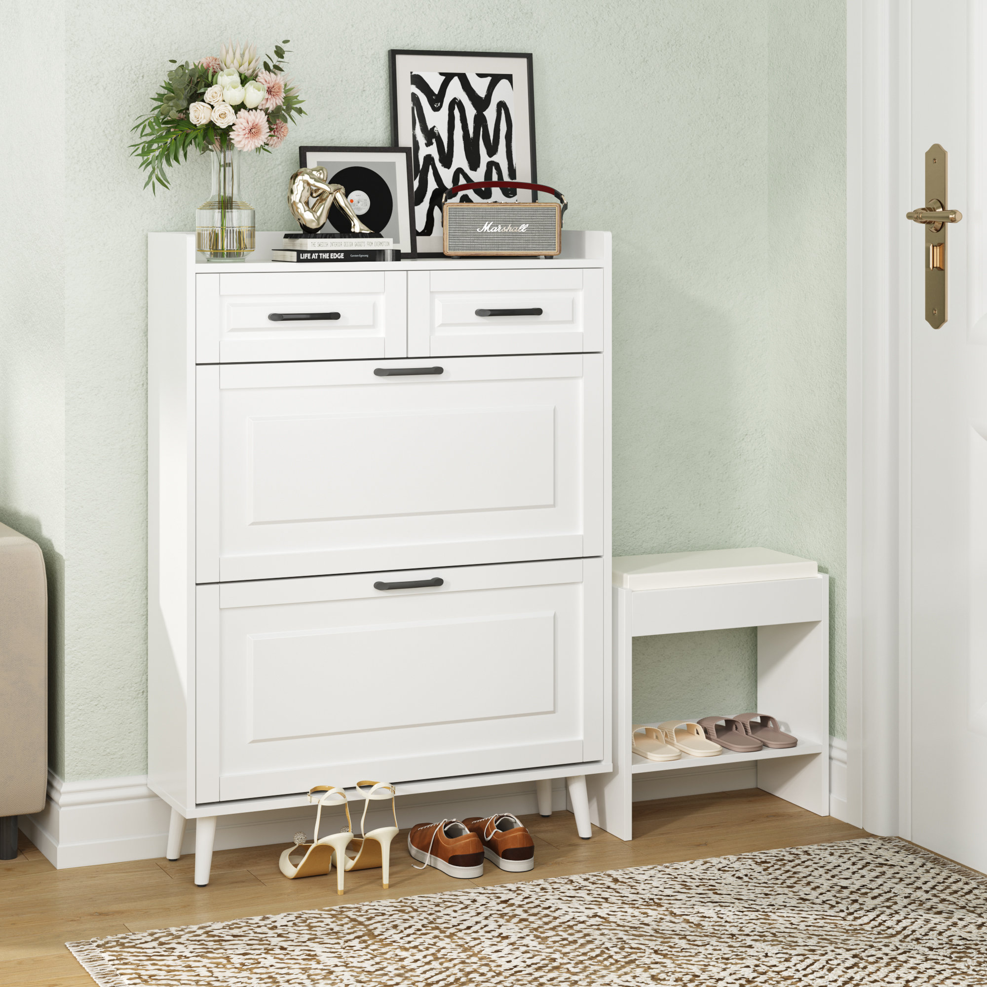 Red Barrel Studio® Shoe Cabinet With Shoe Bench | Wayfair