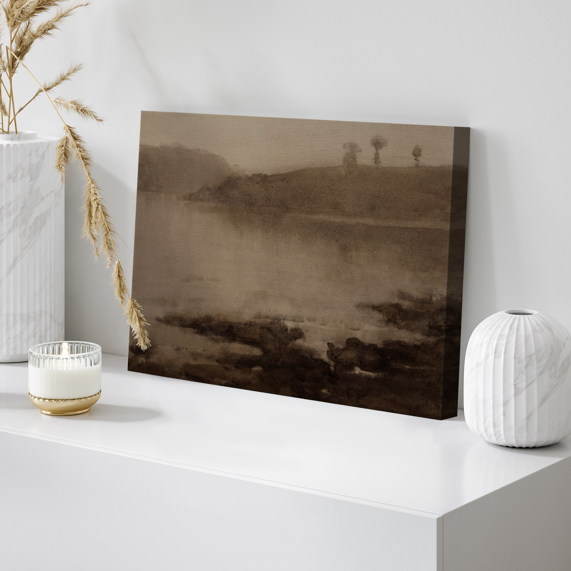 IDEA4WALL Sepia Toned Hillscape Canvas Print Wall Art - Rustic Ink Wash ...