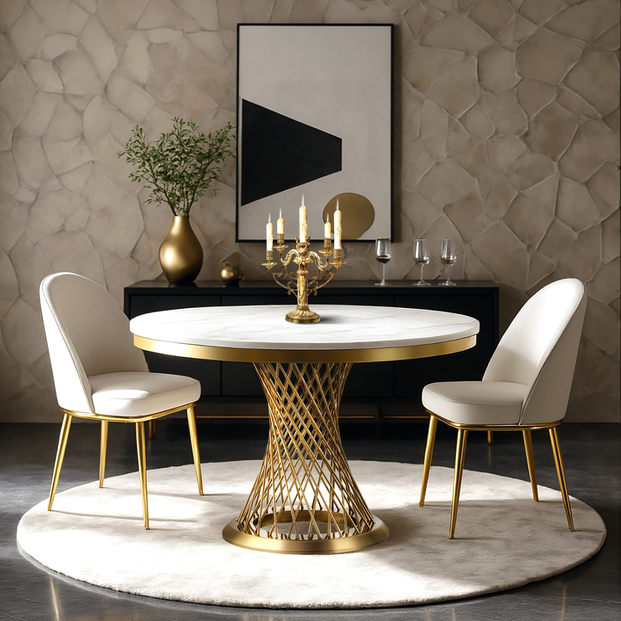 Wade Logan Marbelle 47" Round Modern Glam Dining Table With Faux Marble ...